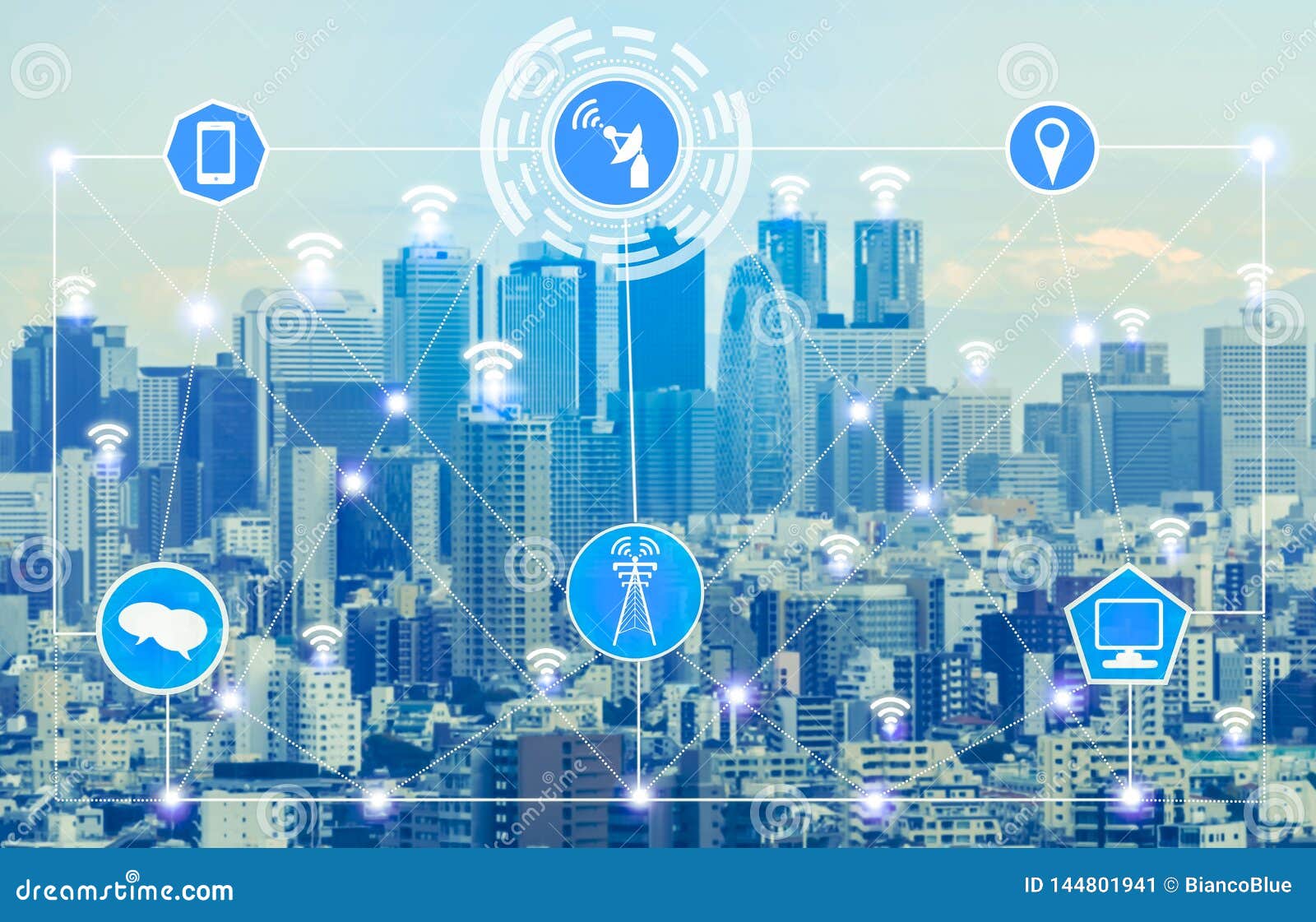 Smart City and Wireless Communication Network Stock Image - Image of ...
