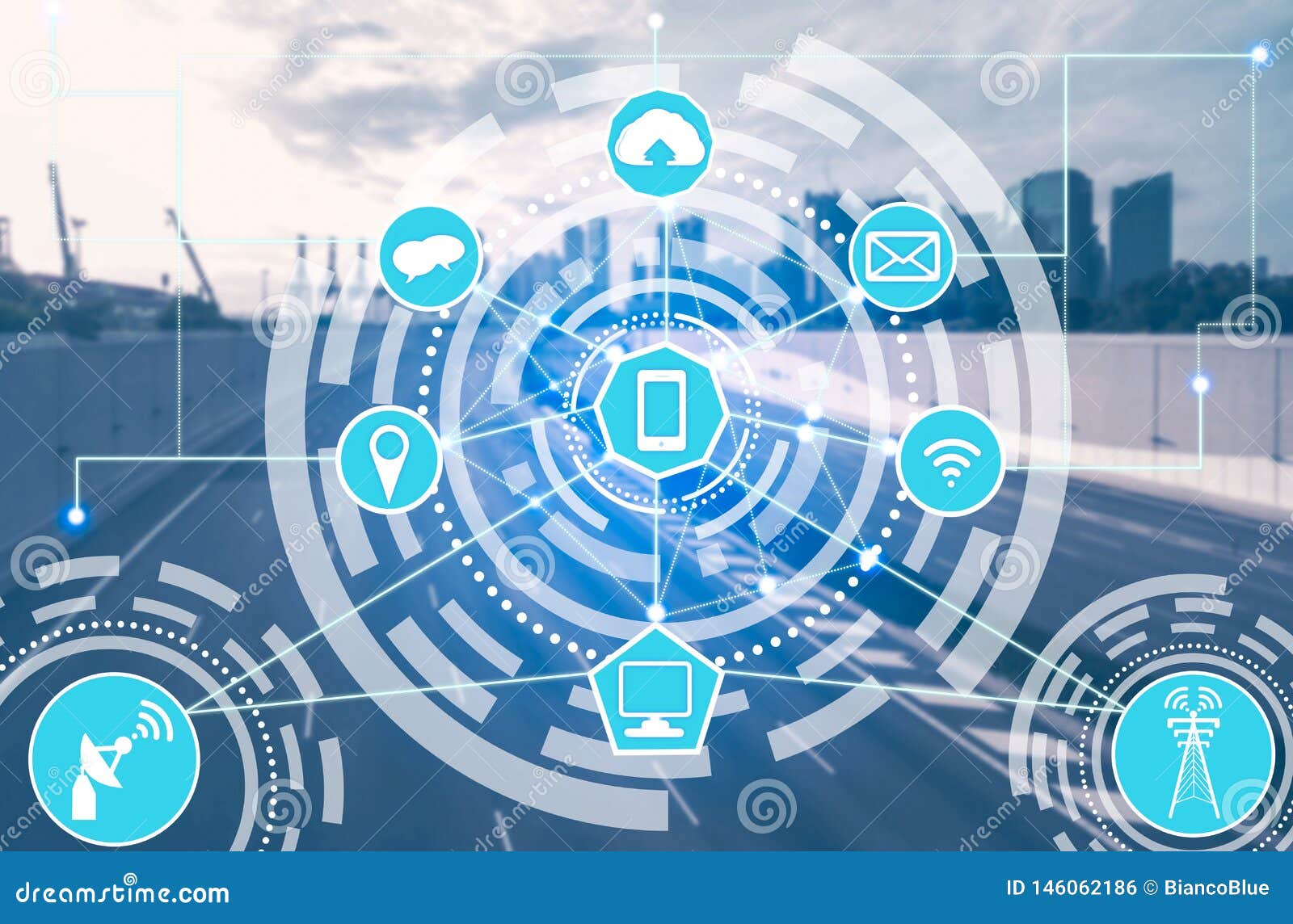 Smart City and Wireless Communication Network Stock Illustration ...