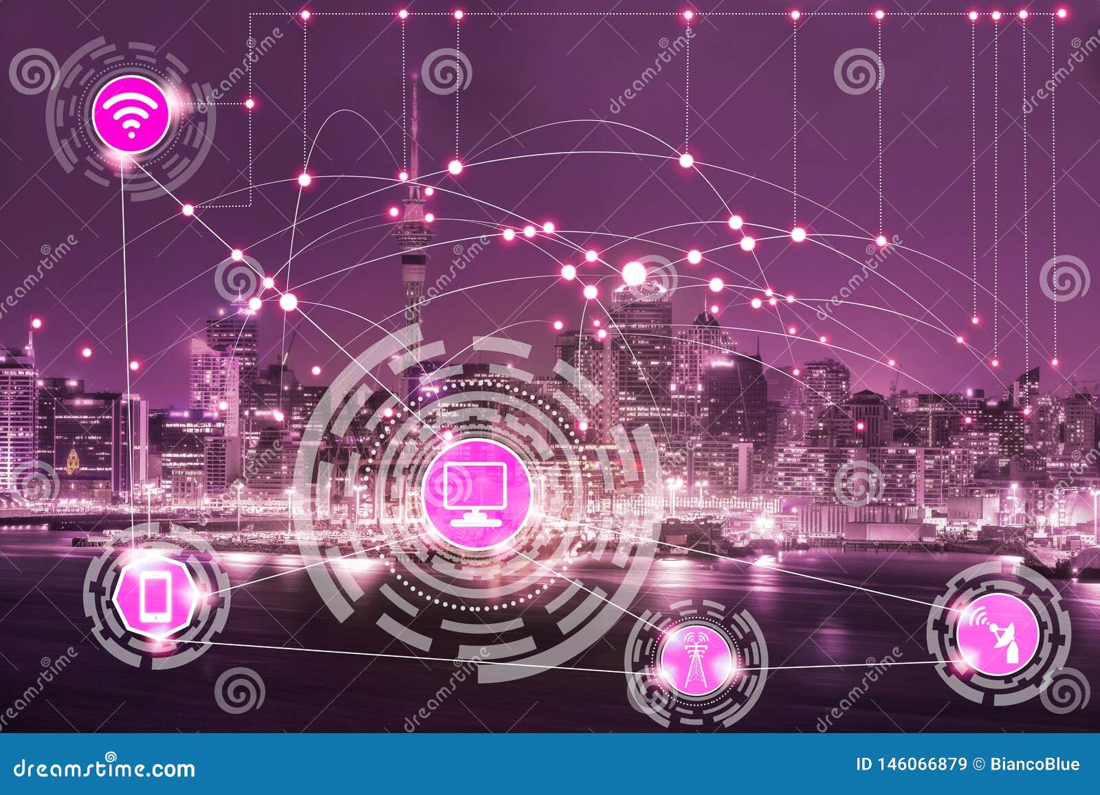 Smart City and Wireless Communication Network Stock Illustration ...