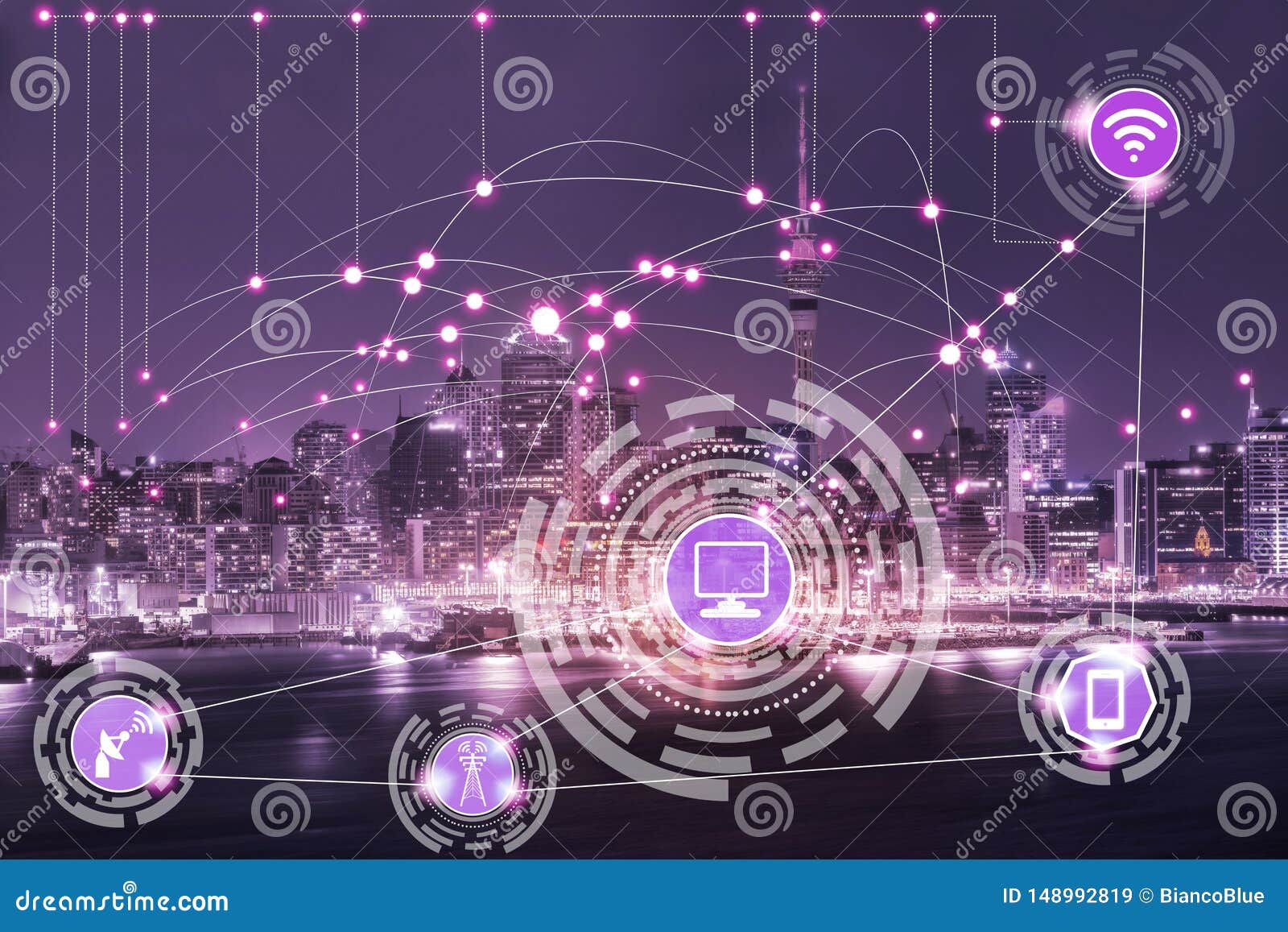 Smart City and Wireless Communication Network Stock Image - Image of ...