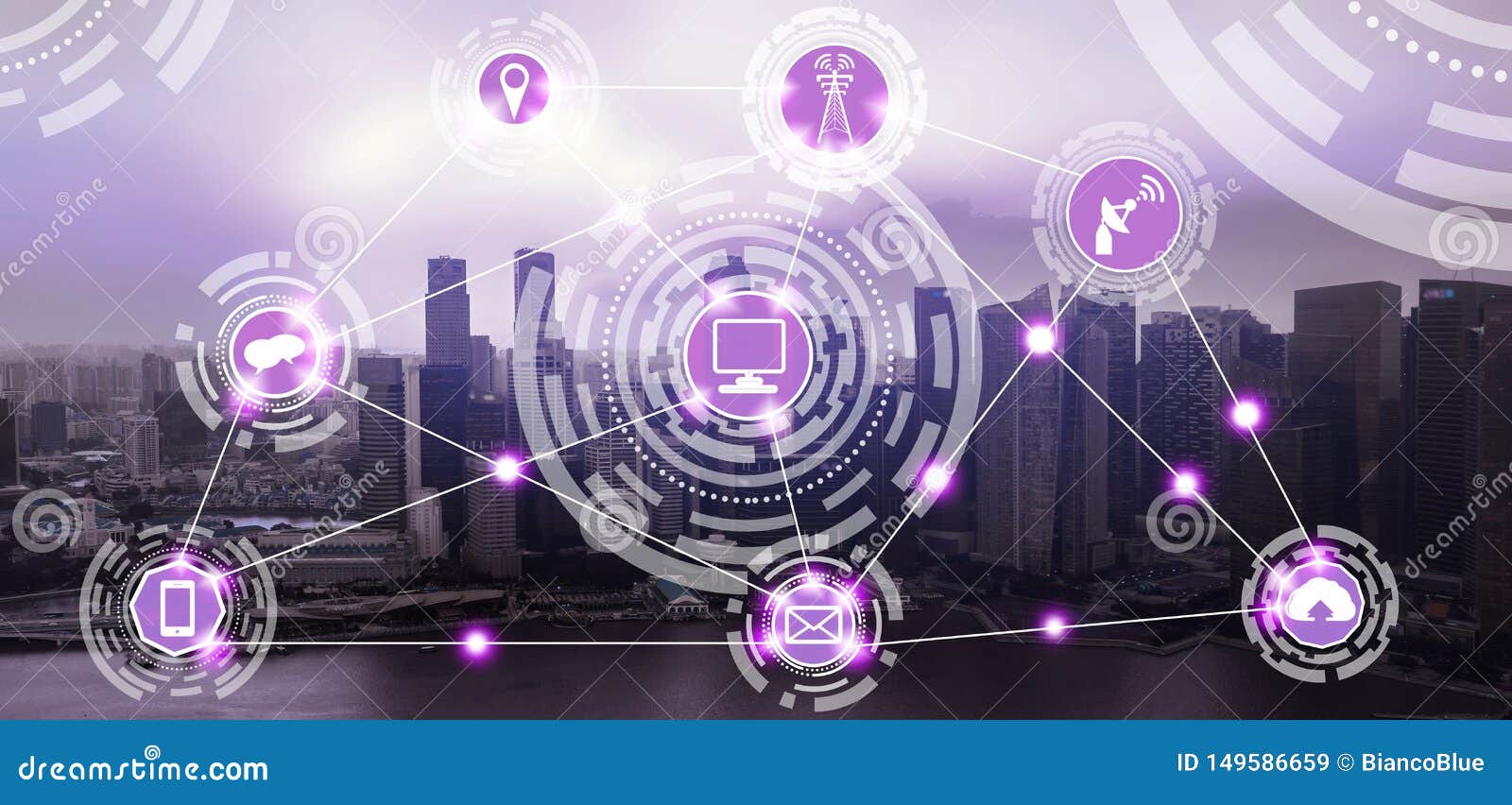 Smart City and Wireless Communication Network Stock Image - Image of ...