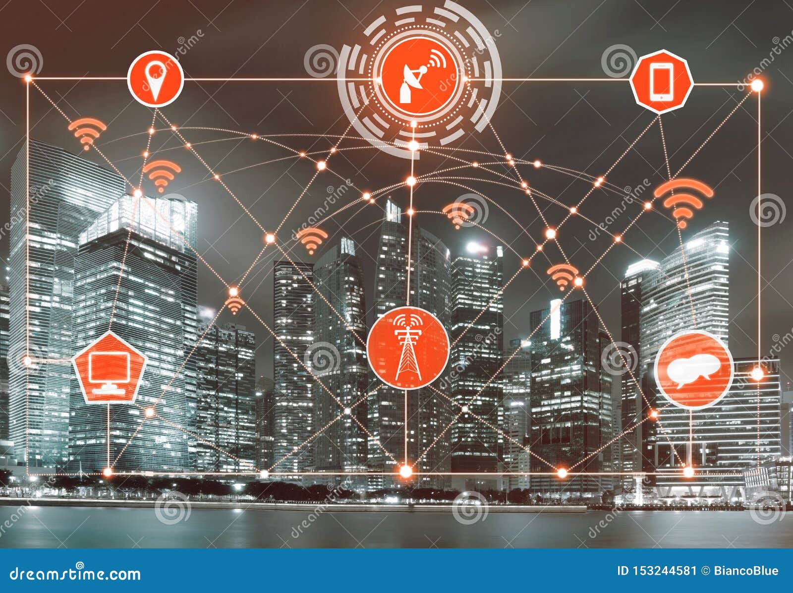 Smart City and Wireless Communication Network Stock Image - Image of ...