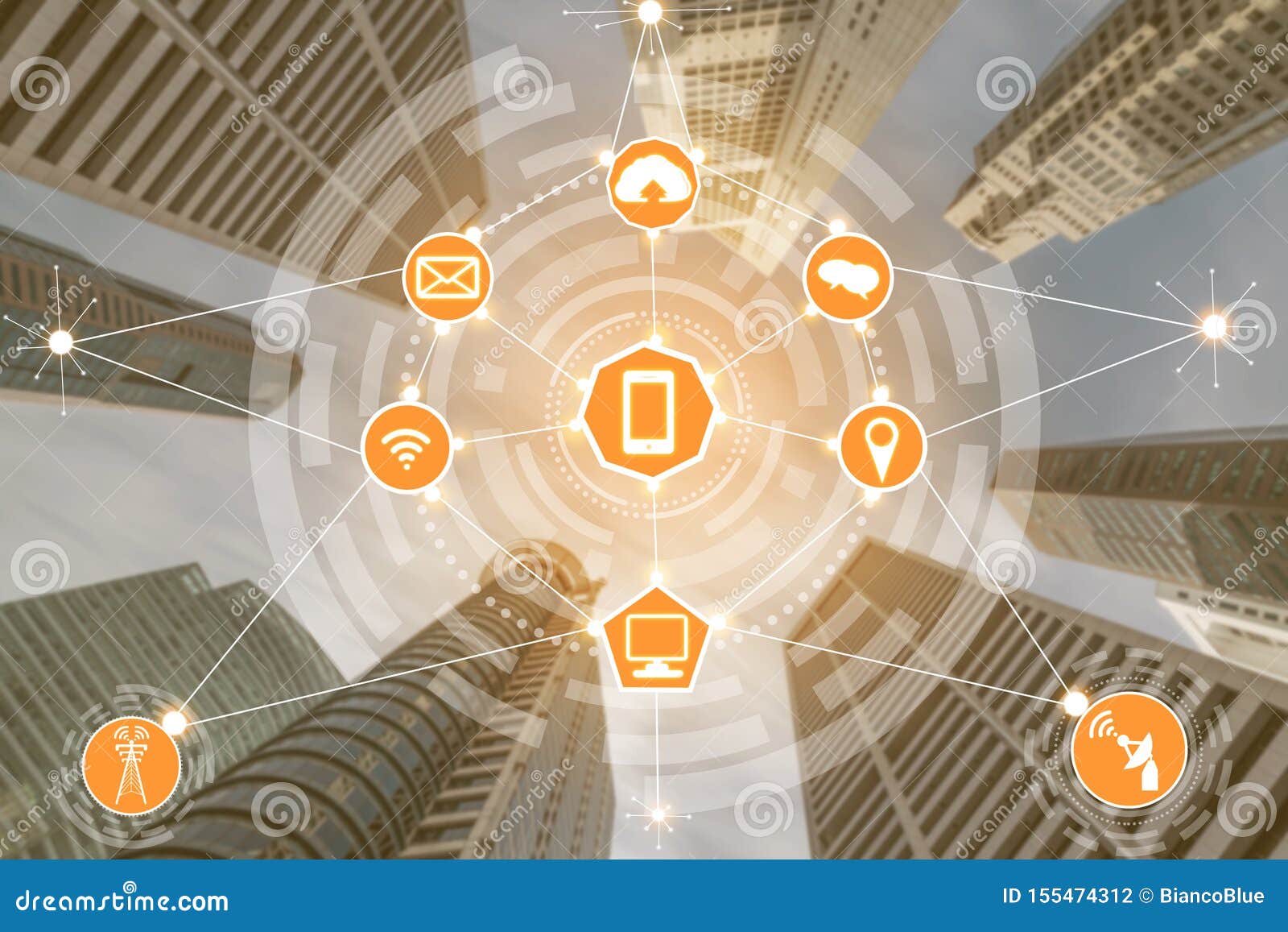 Smart City and Wireless Communication Network Stock Illustration ...