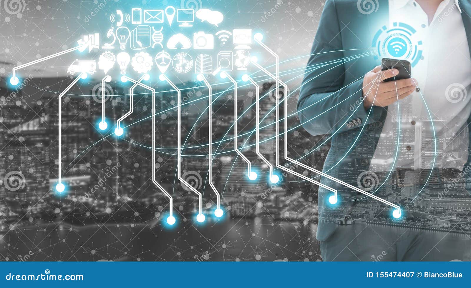 Smart City and Wireless Communication Network Stock Image - Image of ...