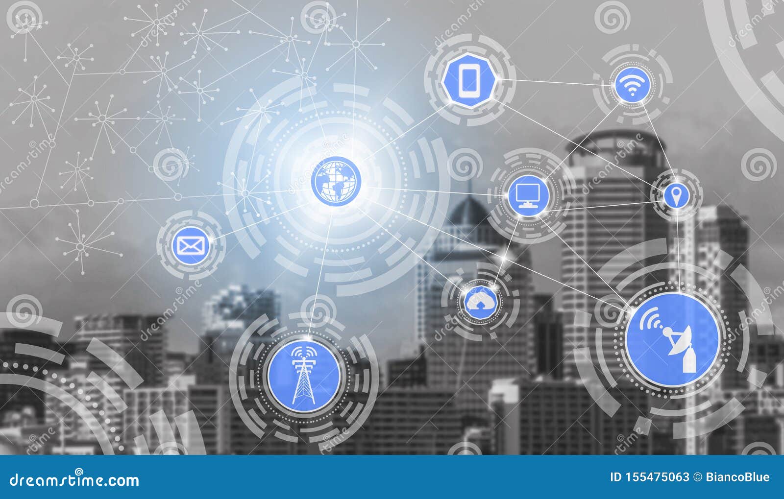 Smart City and Wireless Communication Network Stock Image - Image of ...