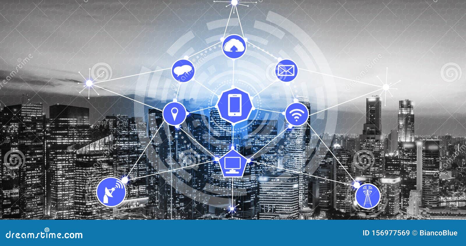 Smart City and Wireless Communication Network Stock Image - Image of ...