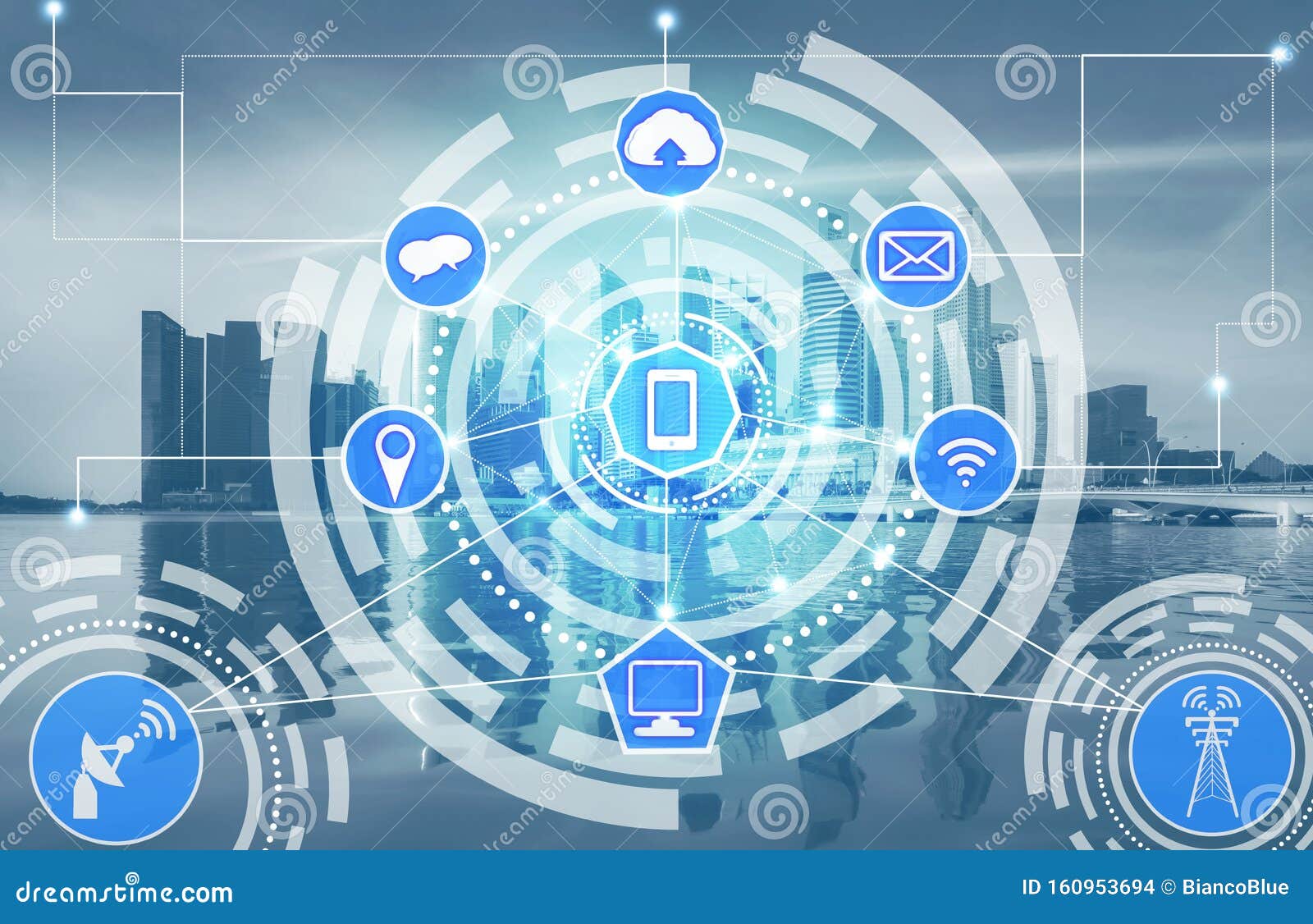 Smart City and Wireless Communication Network Stock Photo - Image of ...