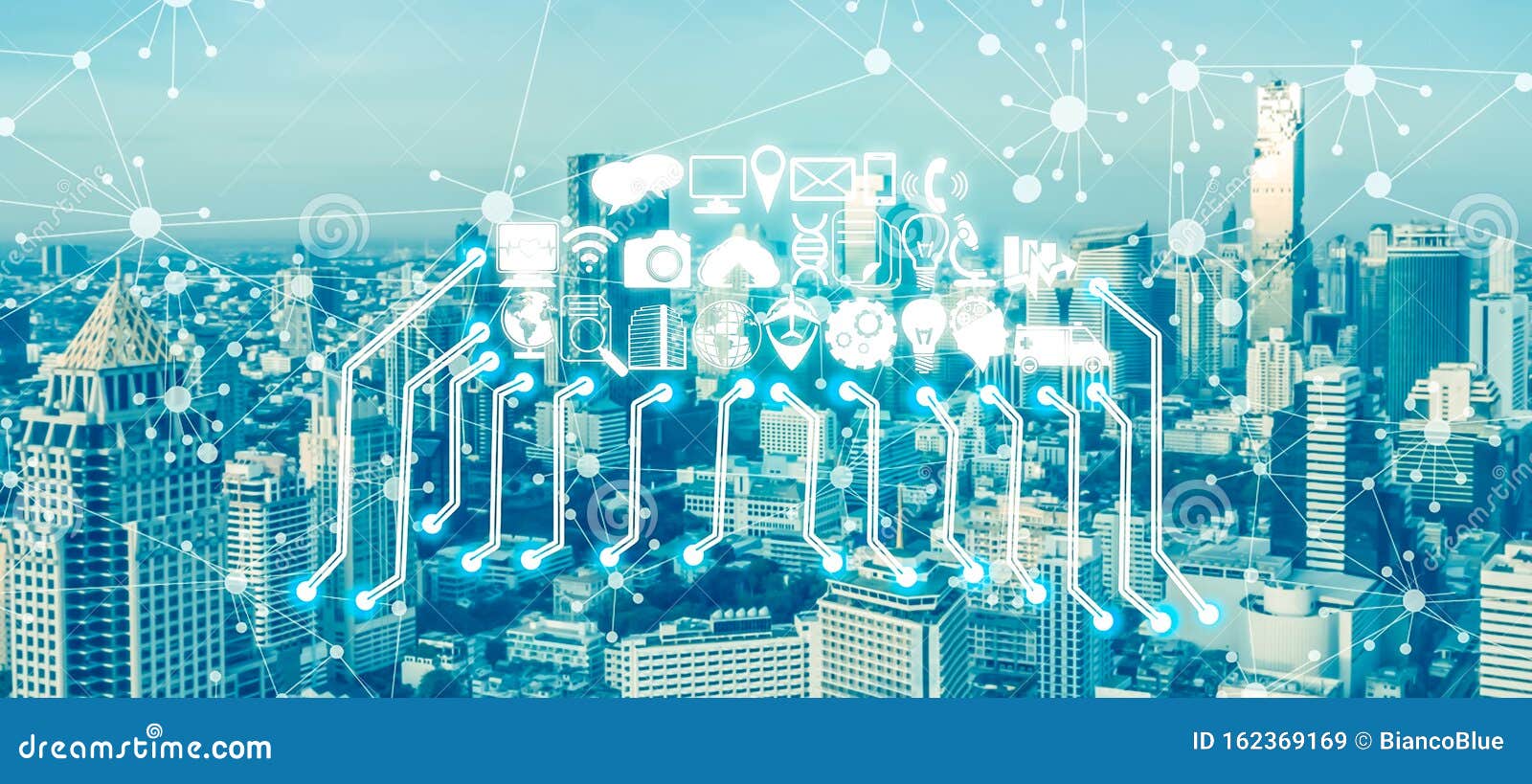 Smart City and Wireless Communication Network Stock Image - Image of ...