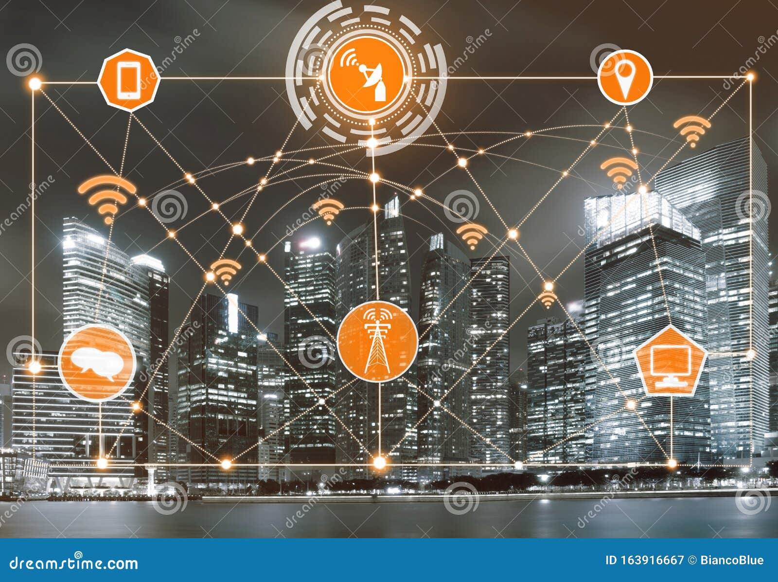 Smart City and Wireless Communication Network Stock Illustration ...