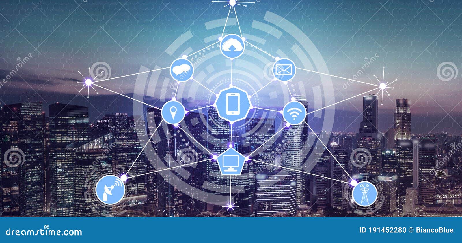 Smart City and Wireless Communication Network. Stock Photo - Image of ...