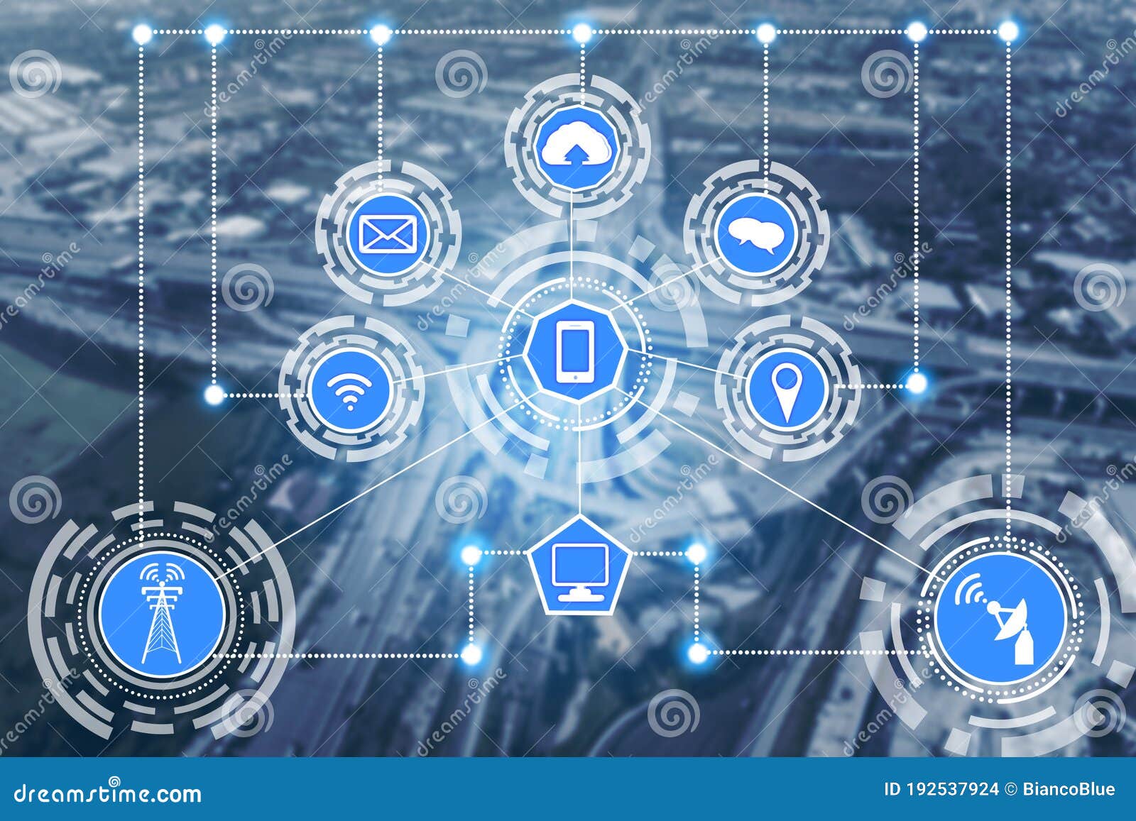 Smart City and Wireless Communication Network. Stock Photo - Image of ...
