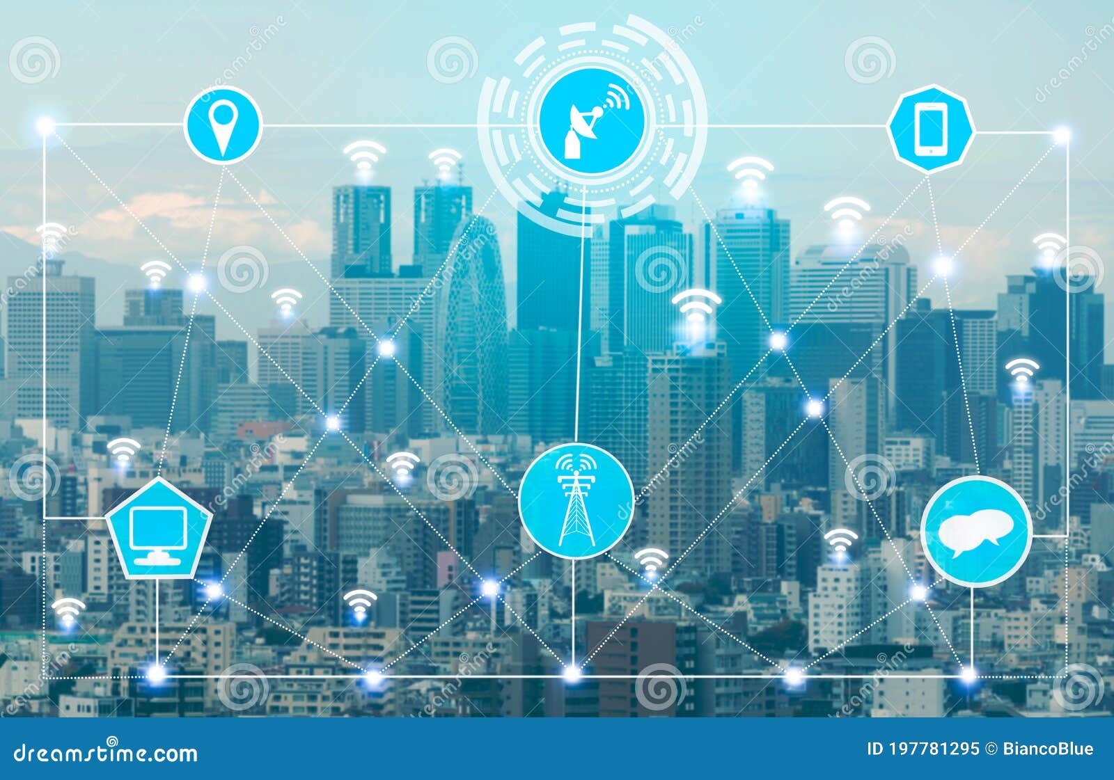Smart City and Wireless Communication Network. Stock Image - Image of ...