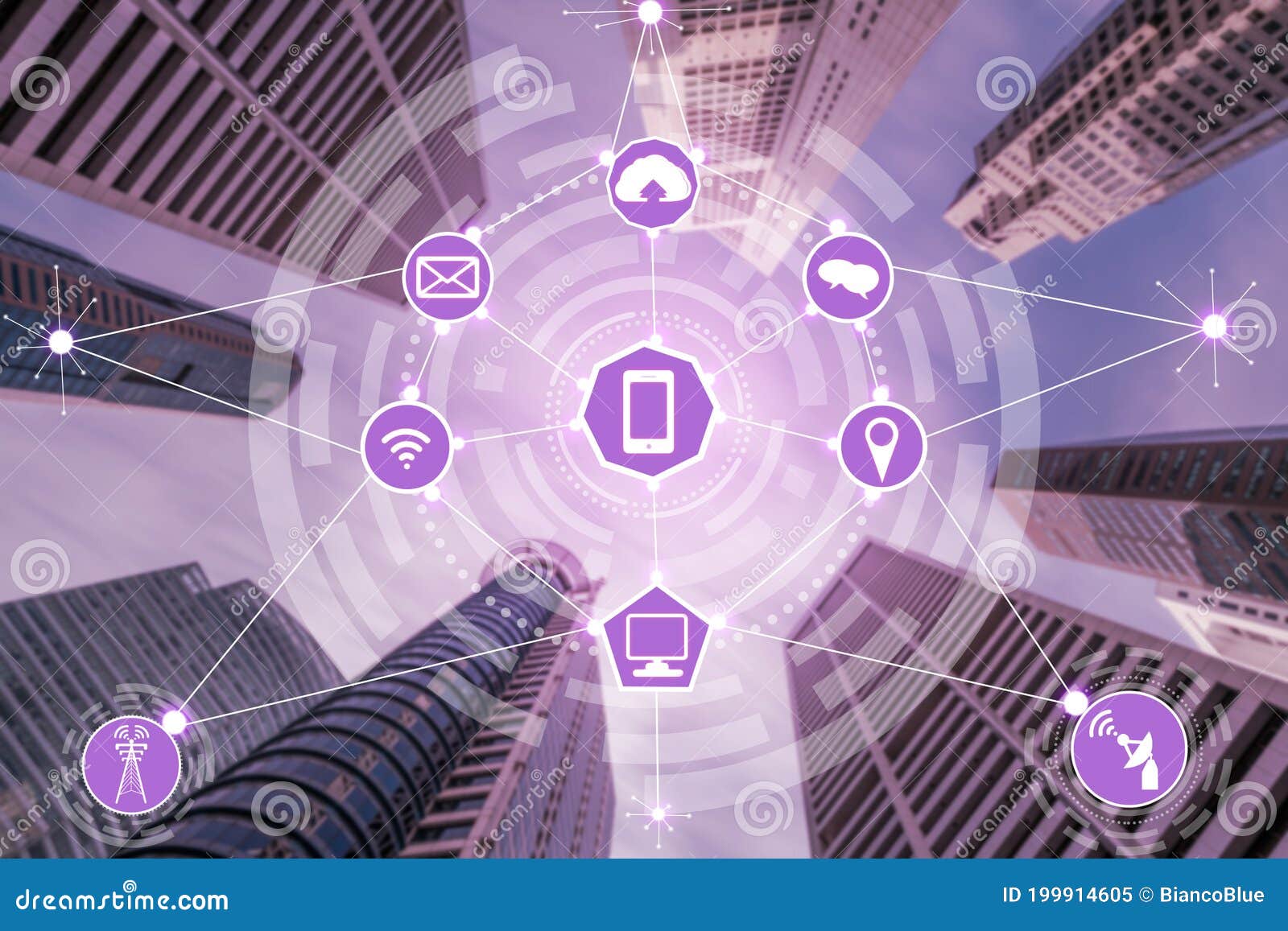 Smart City and Wireless Communication Network. Stock Image - Image of ...