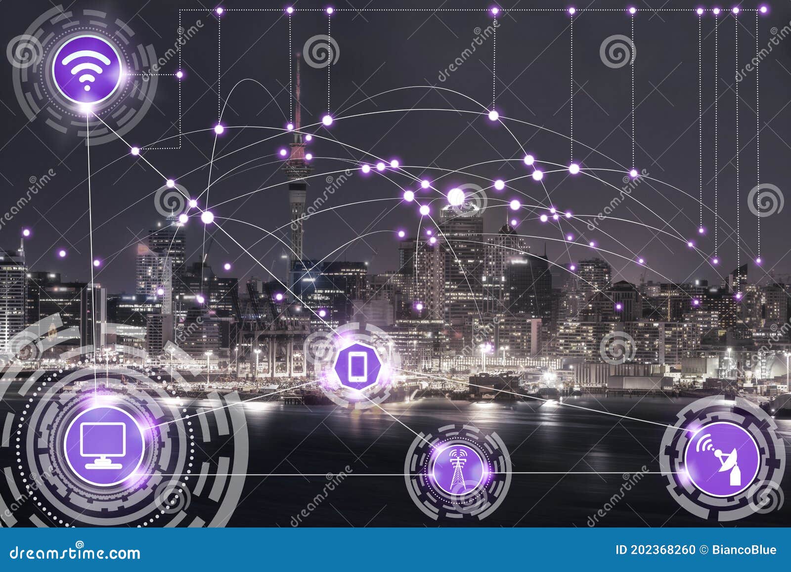 Smart City and Wireless Communication Network. Stock Photo - Image of ...