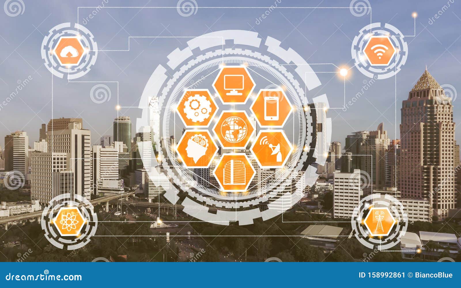 Smart City and Wireless Communication Network Stock Image - Image of ...