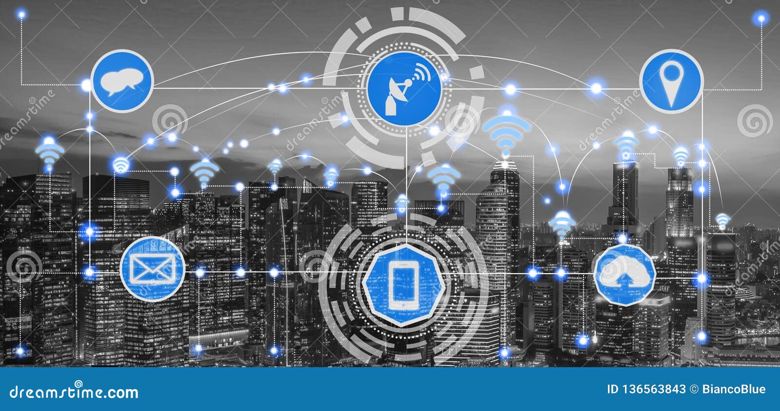 Smart City and Wireless Communication Network Stock Image - Image of ...