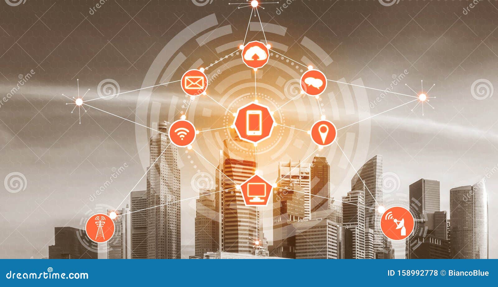 Smart City and Wireless Communication Network Stock Photo - Image of ...