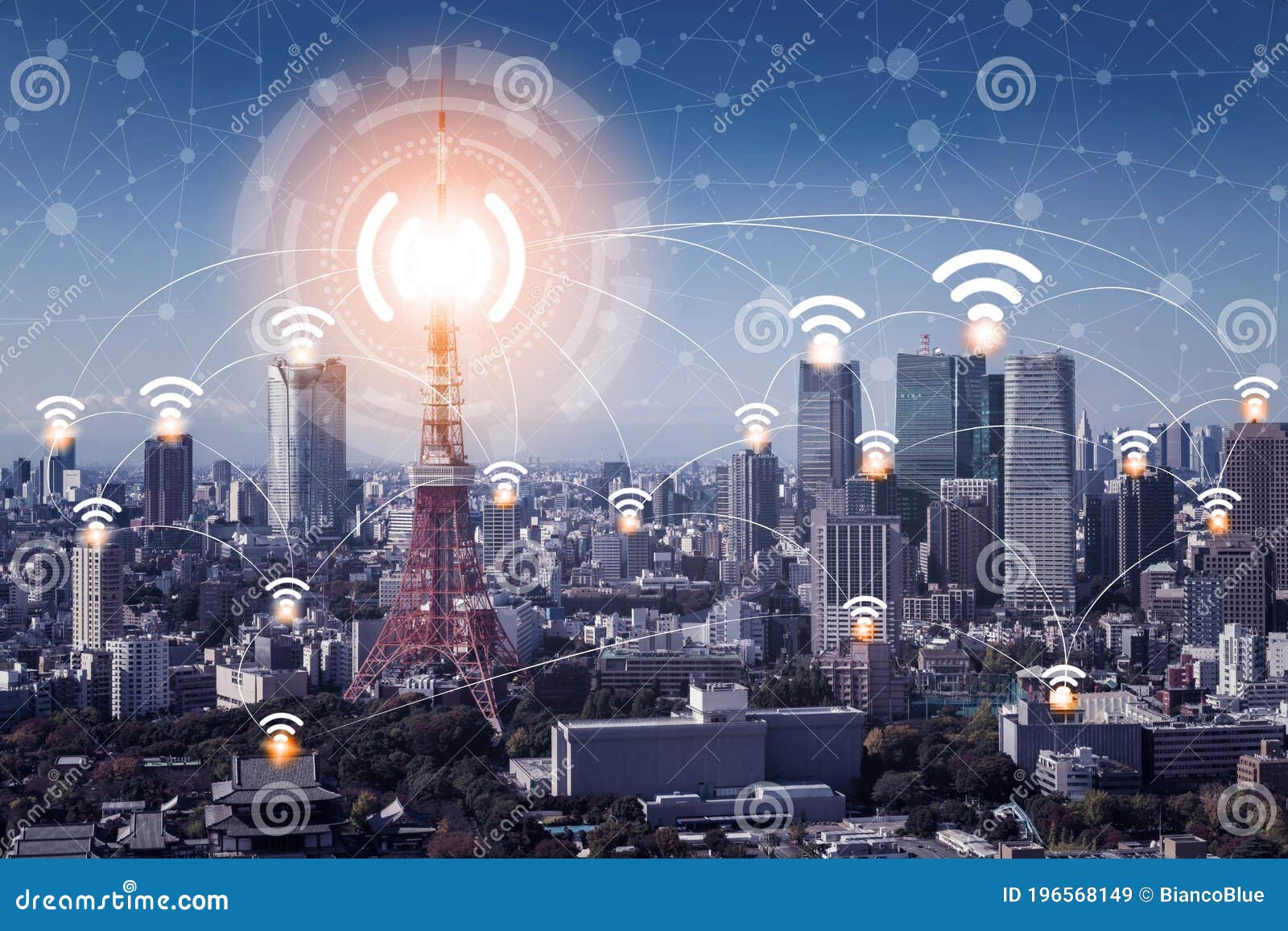 Smart City and Wireless Communication Network. Stock Illustration ...