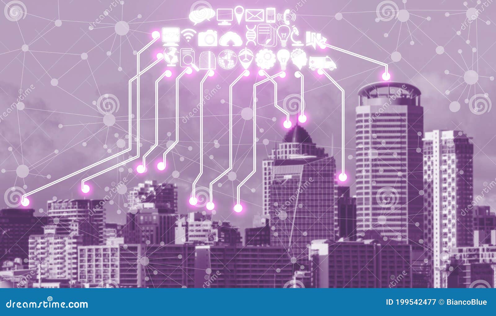 Smart City and Wireless Communication Network. Stock Image - Image of ...