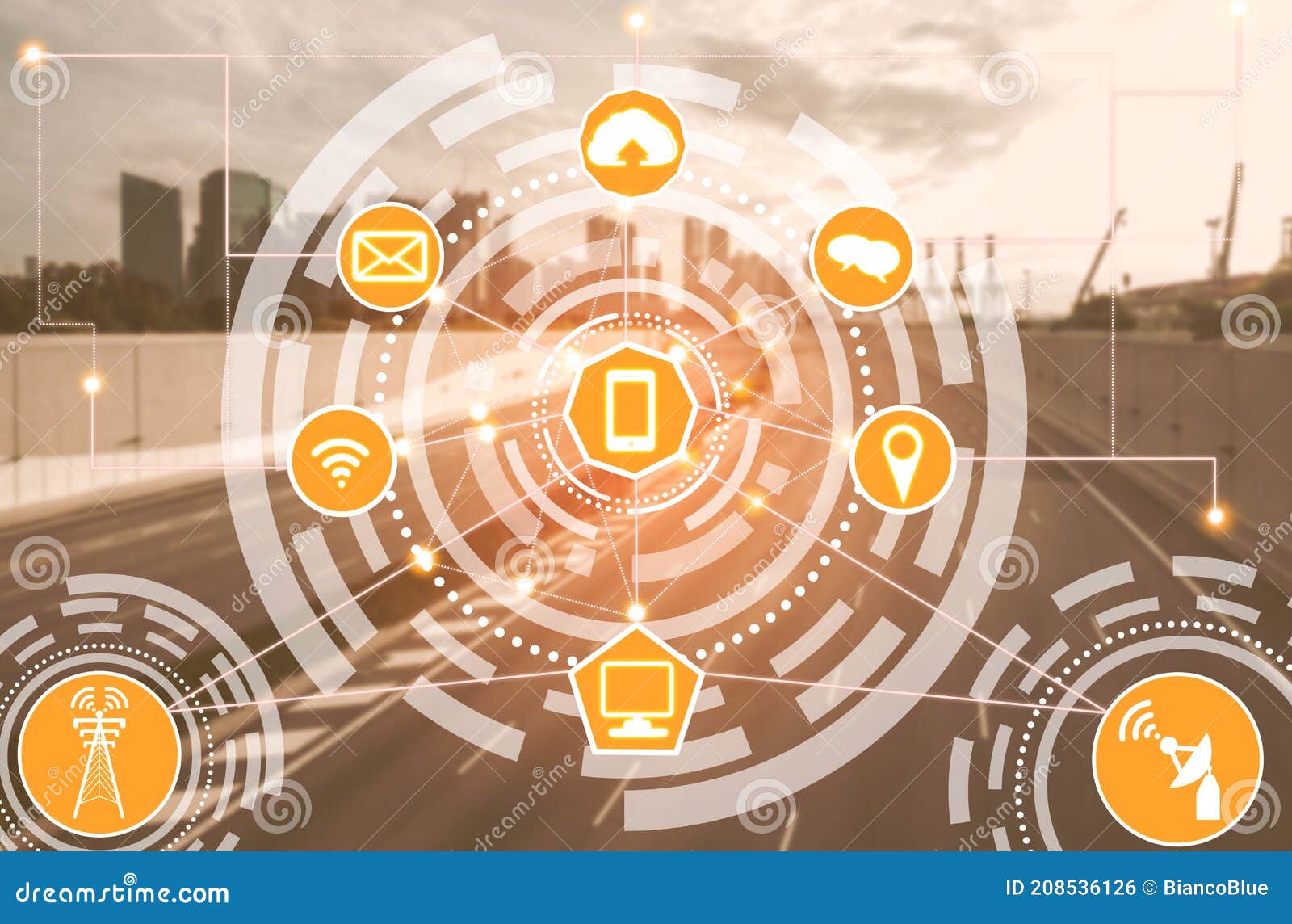 Smart City and Wireless Communication Network. Stock Photo - Image of ...