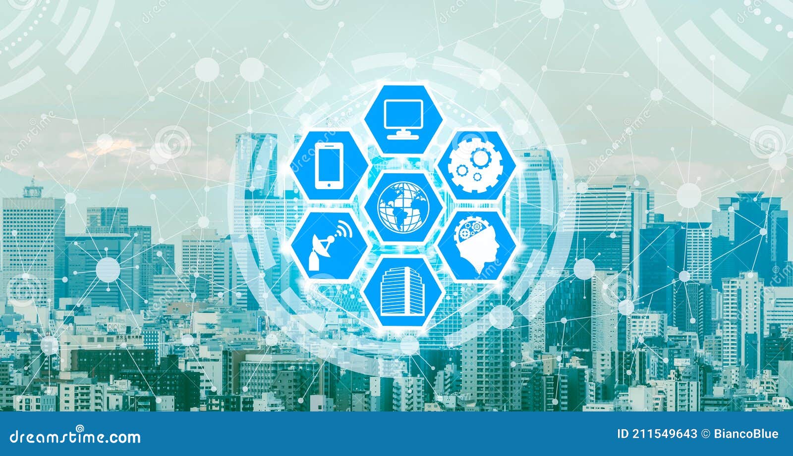 Smart City and Wireless Communication Network. Stock Image - Image of ...