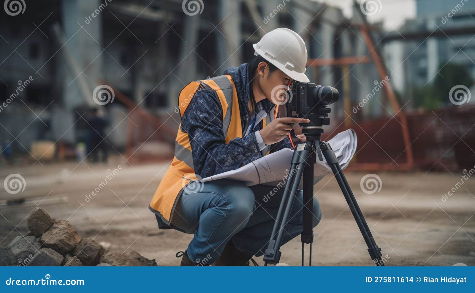 Smart Civil Architect Engineer Inspecting and Working Outdoors ...