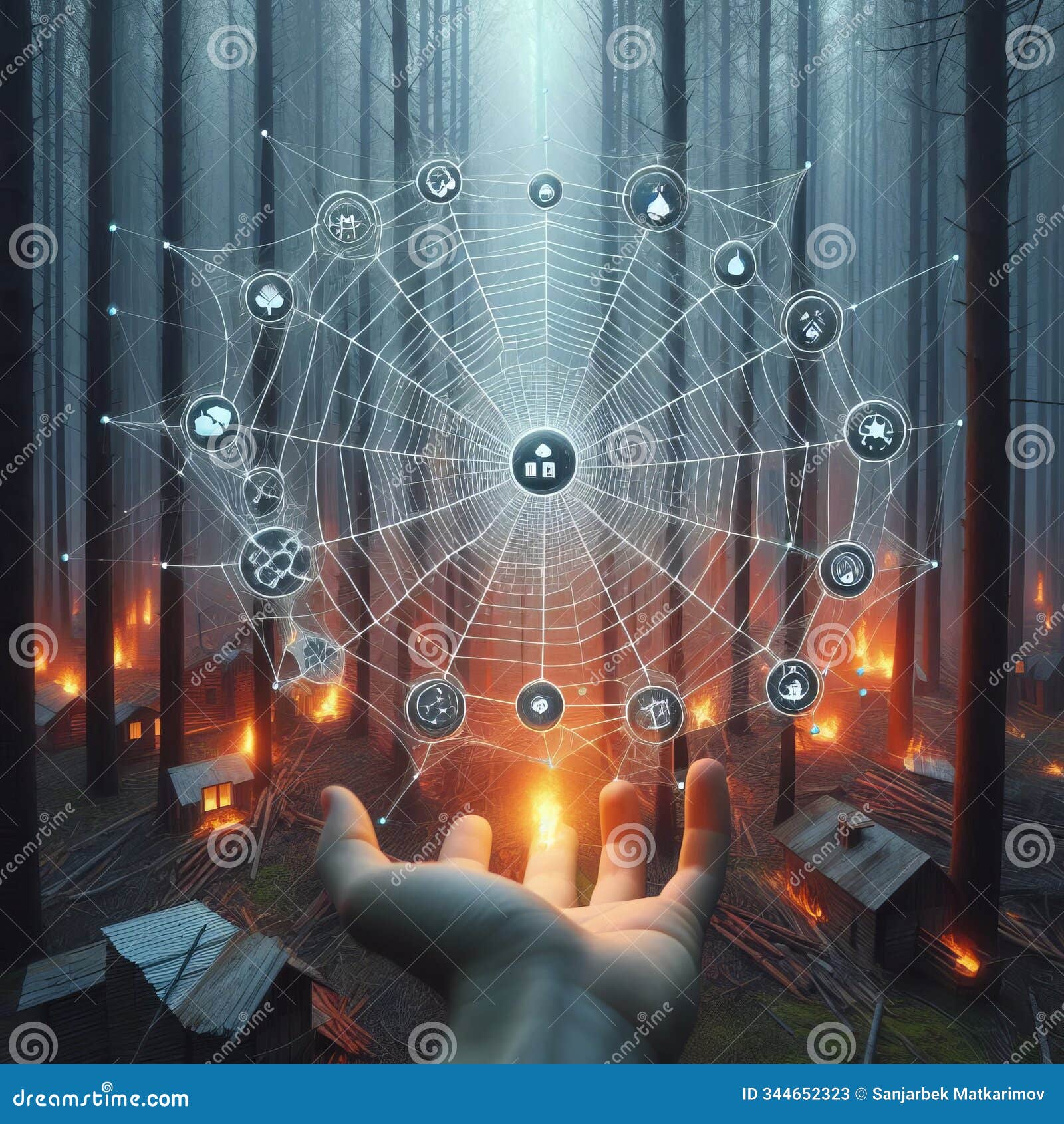 Smart Cobweb for Forest Fire Detection Stock Illustration ...