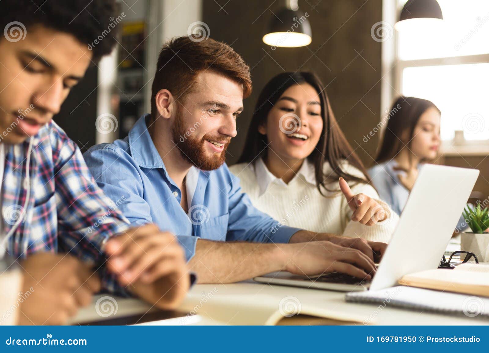 Smart College Students Networking on Laptop in Library Stock Photo ... Smart College Students Networking on Laptop in Library Stock Photo ...