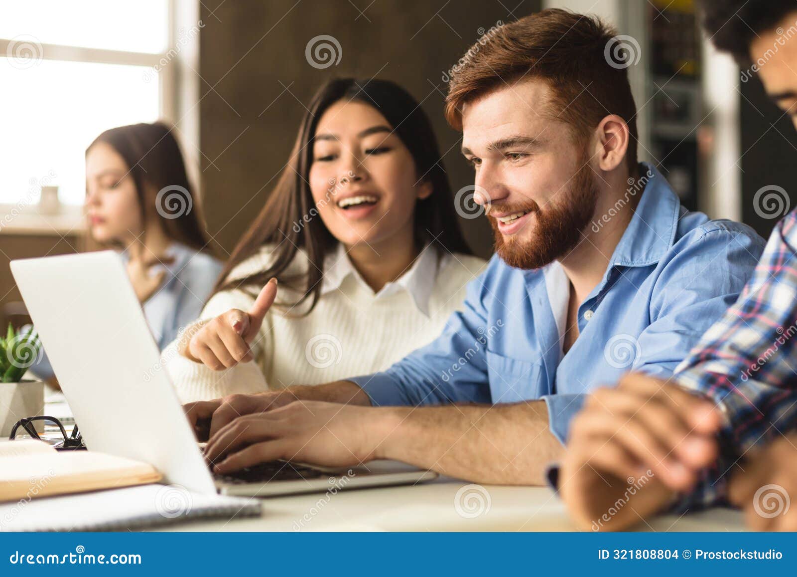 Smart College Students Networking on Laptop in Library Stock Photo ...