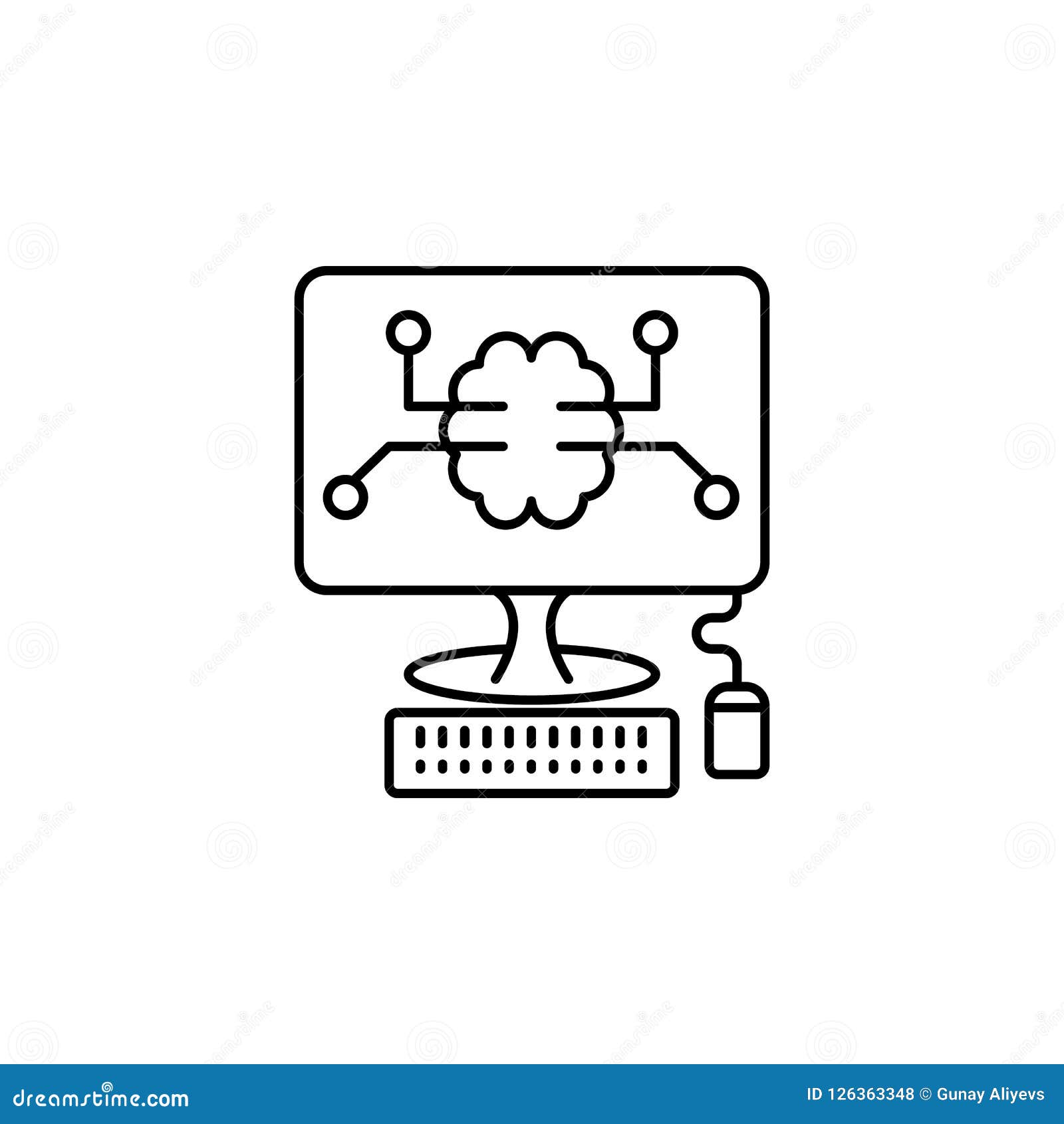 Smart Computer With Brains Isolated. Brain In PC Cartoon Style. Data ...