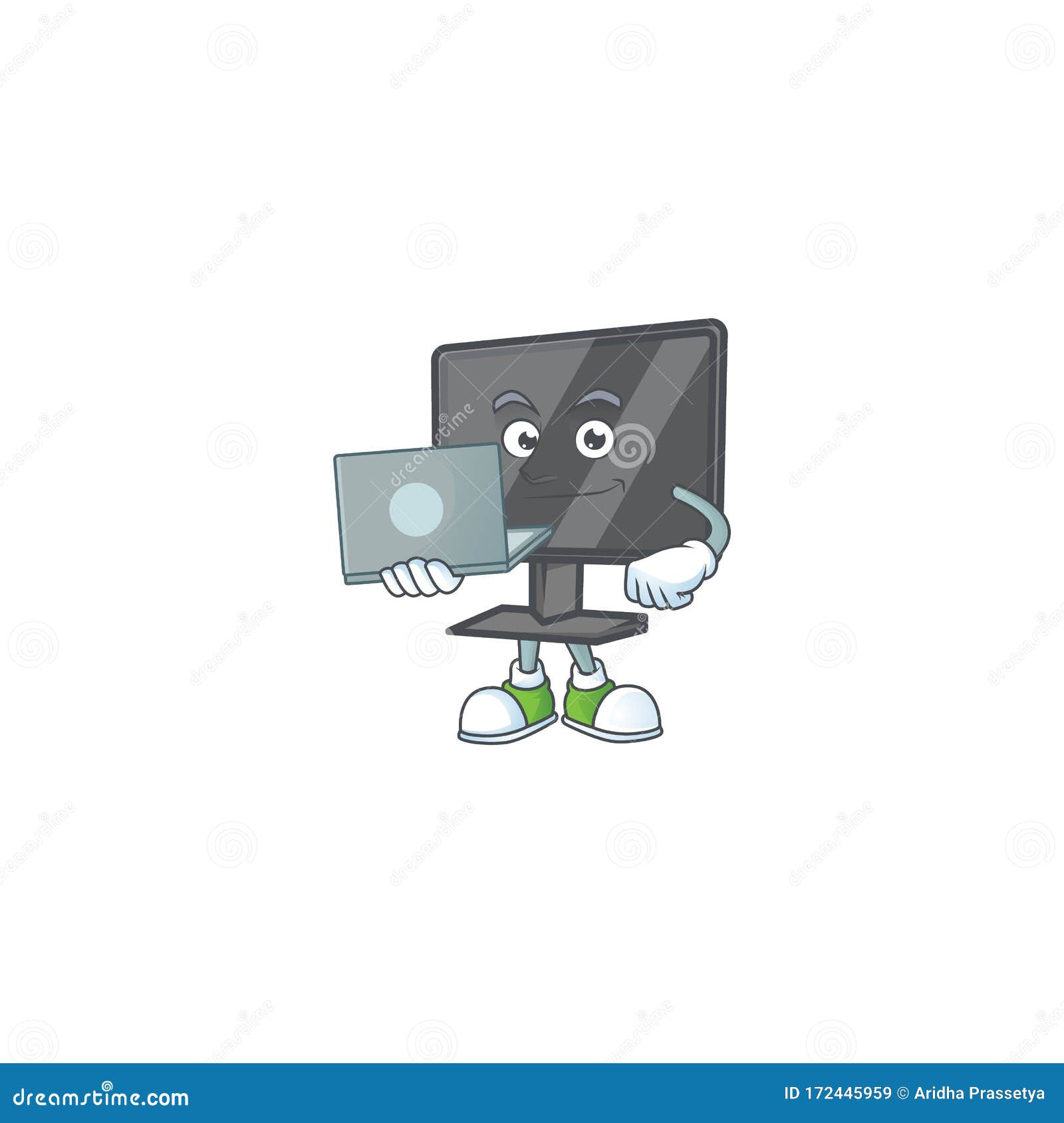 A Smart Computer Screen Mascot Icon Working with Laptop Stock Vector ...