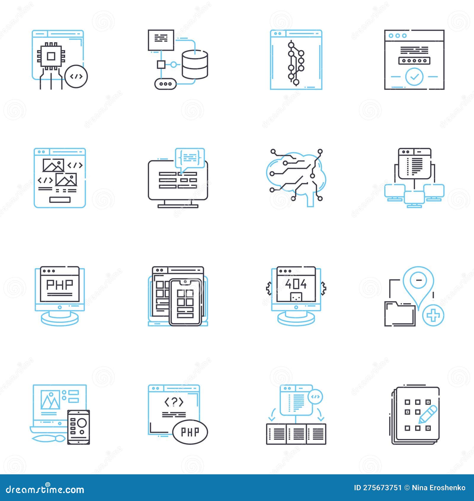Smart Computing Linear Icons Set. Automation, Artificial Intelligence, Big Data, Cloud Computing ...