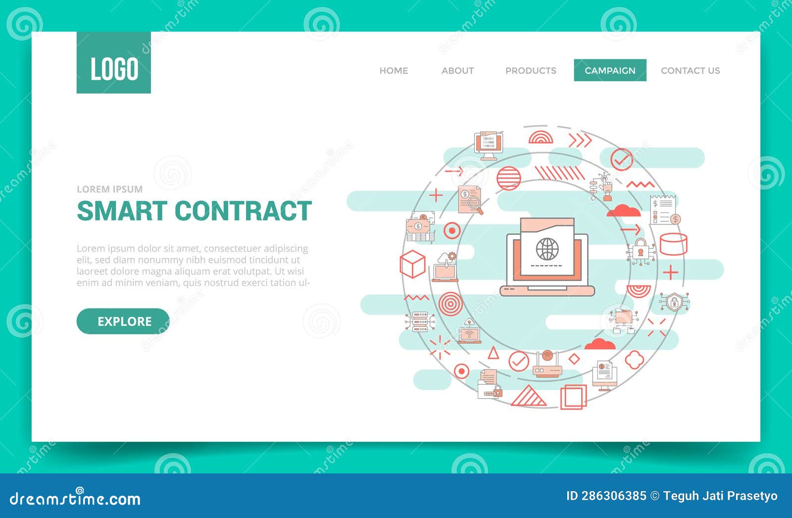 Smart Contract Concept with Circle Icon for Website Template or Landing ...