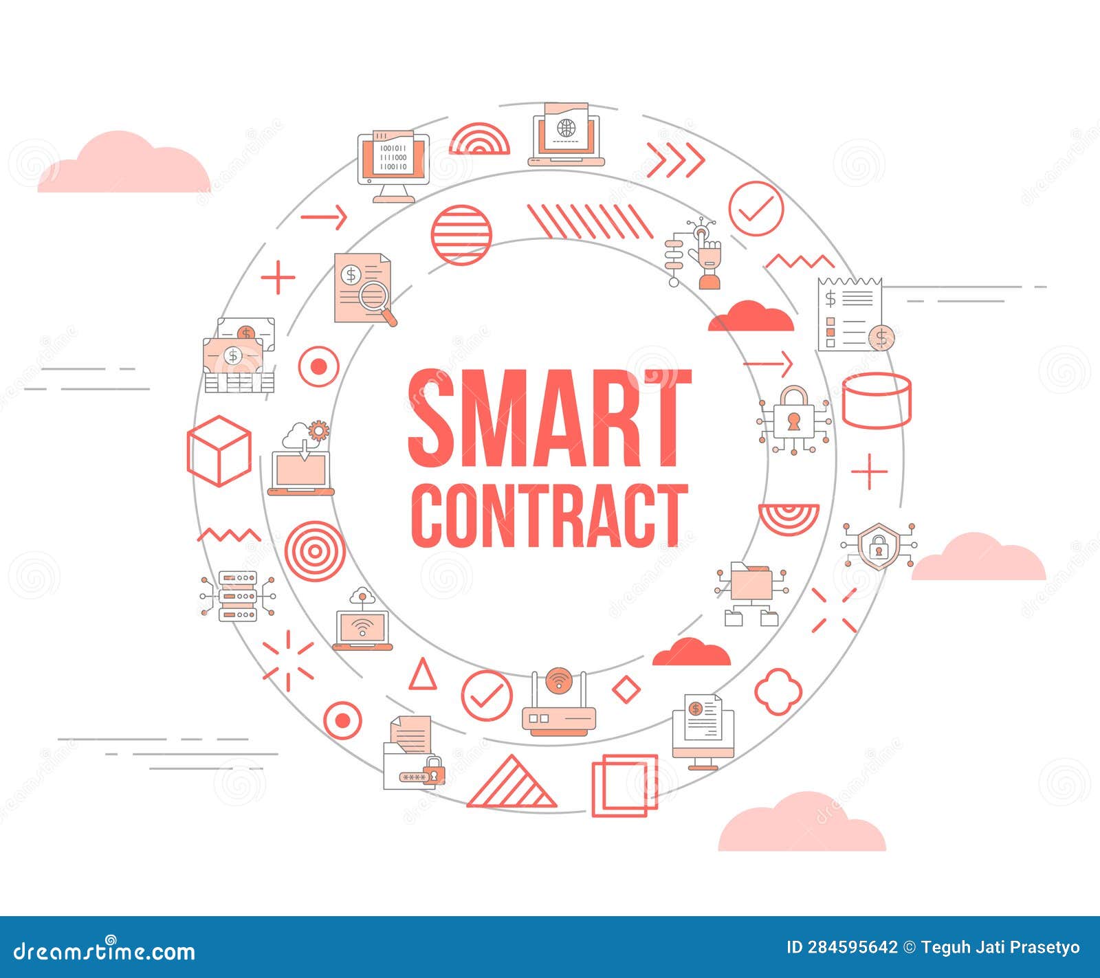 Smart Contract Concept with Icon Set Template Banner and Circle Round ...