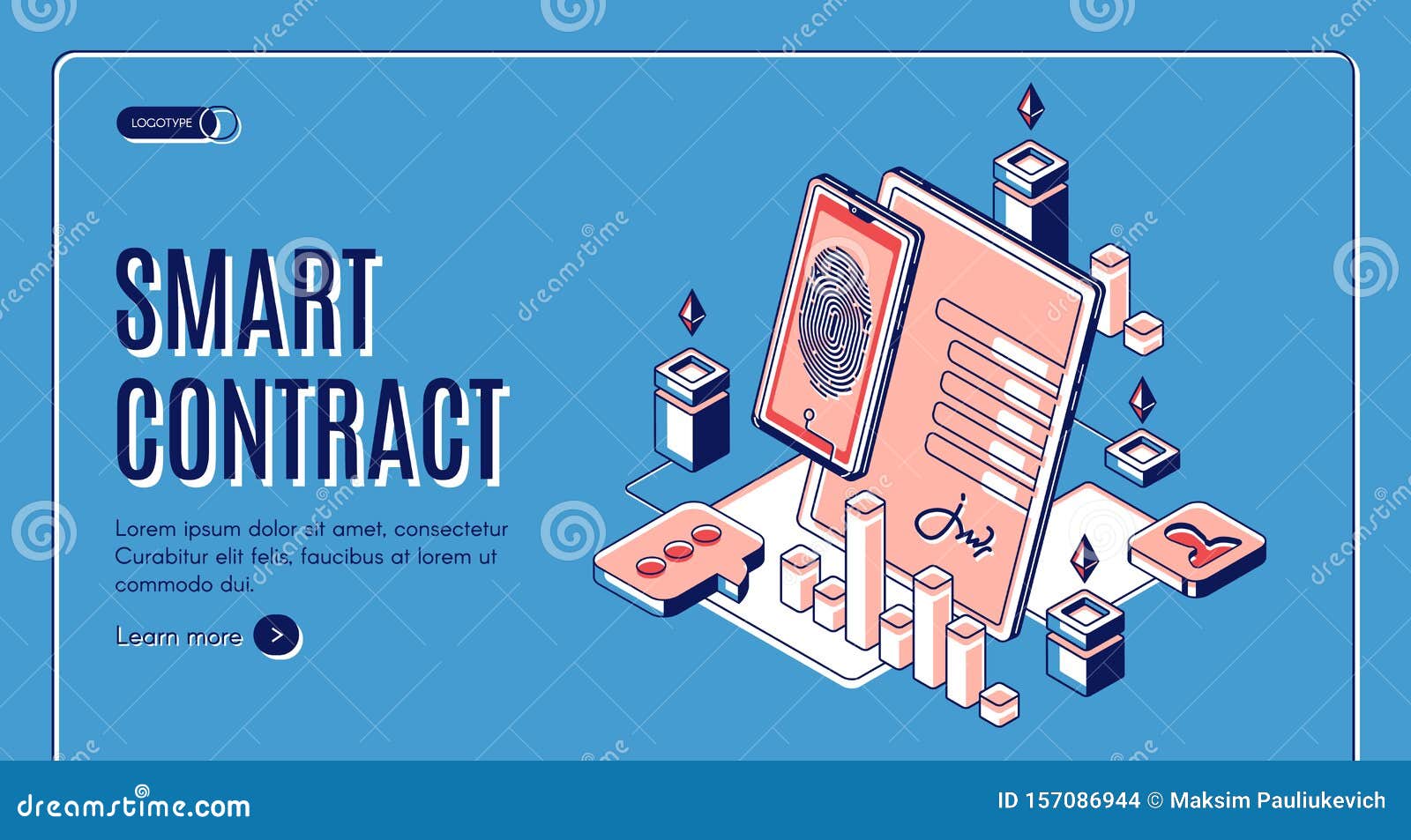 Smart Contract Isometric Web Banner, E-signature Stock Vector ...
