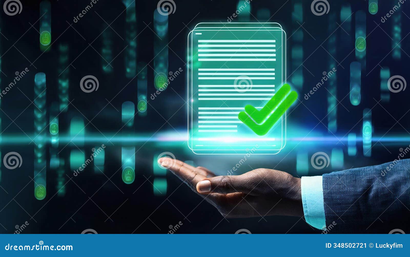 Smart Contract Visualized As Glowing Document with Green Check Marks ...