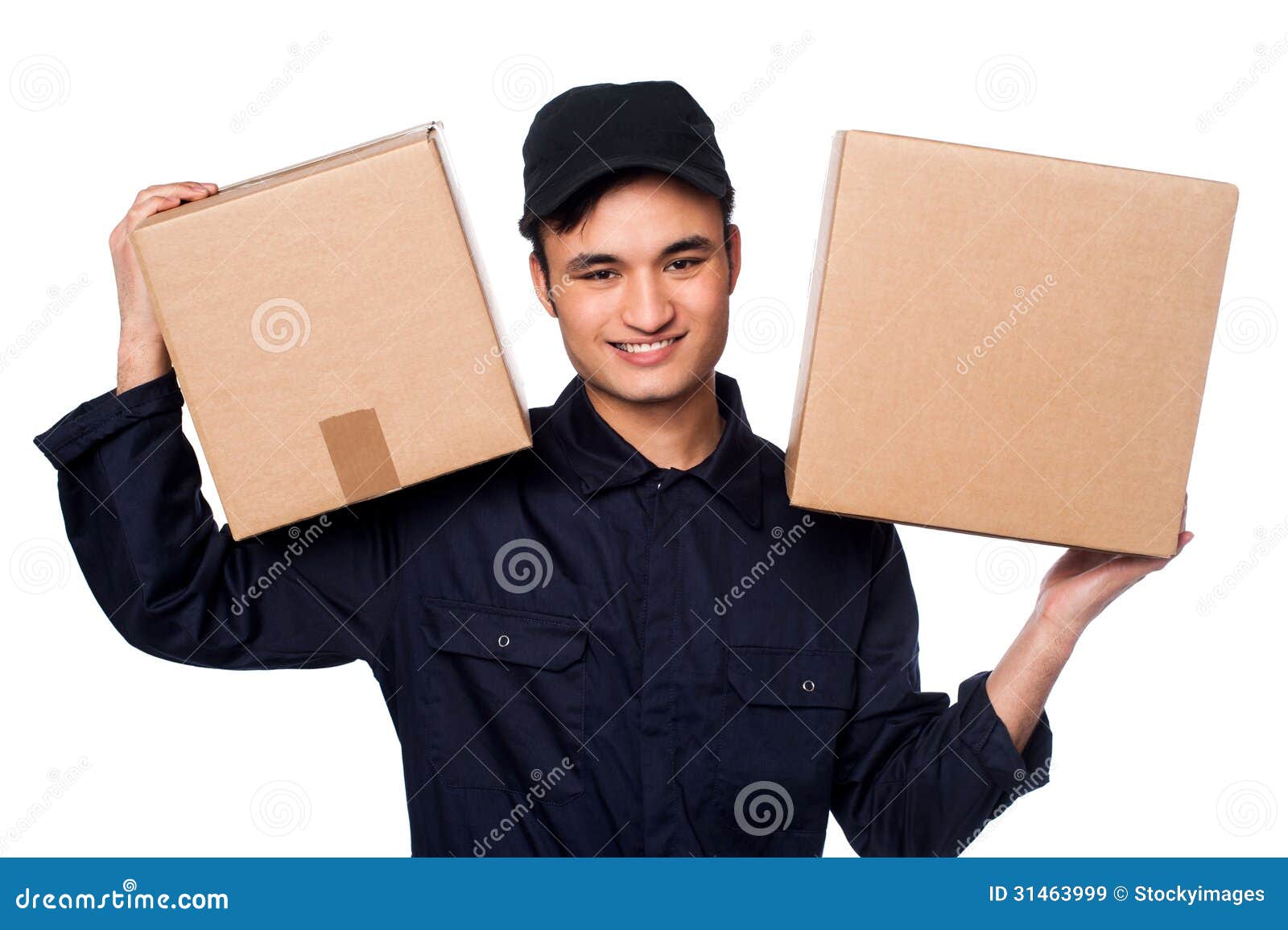Smart Courier Boy Delivering Parcels Stock Image - Image of chinese ...