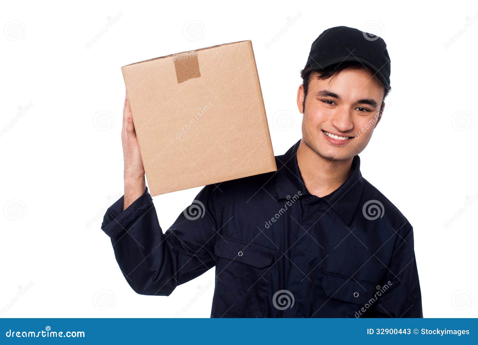 Smart Courier Boy with Parcel on Shoulders Stock Image - Image of heavy ...