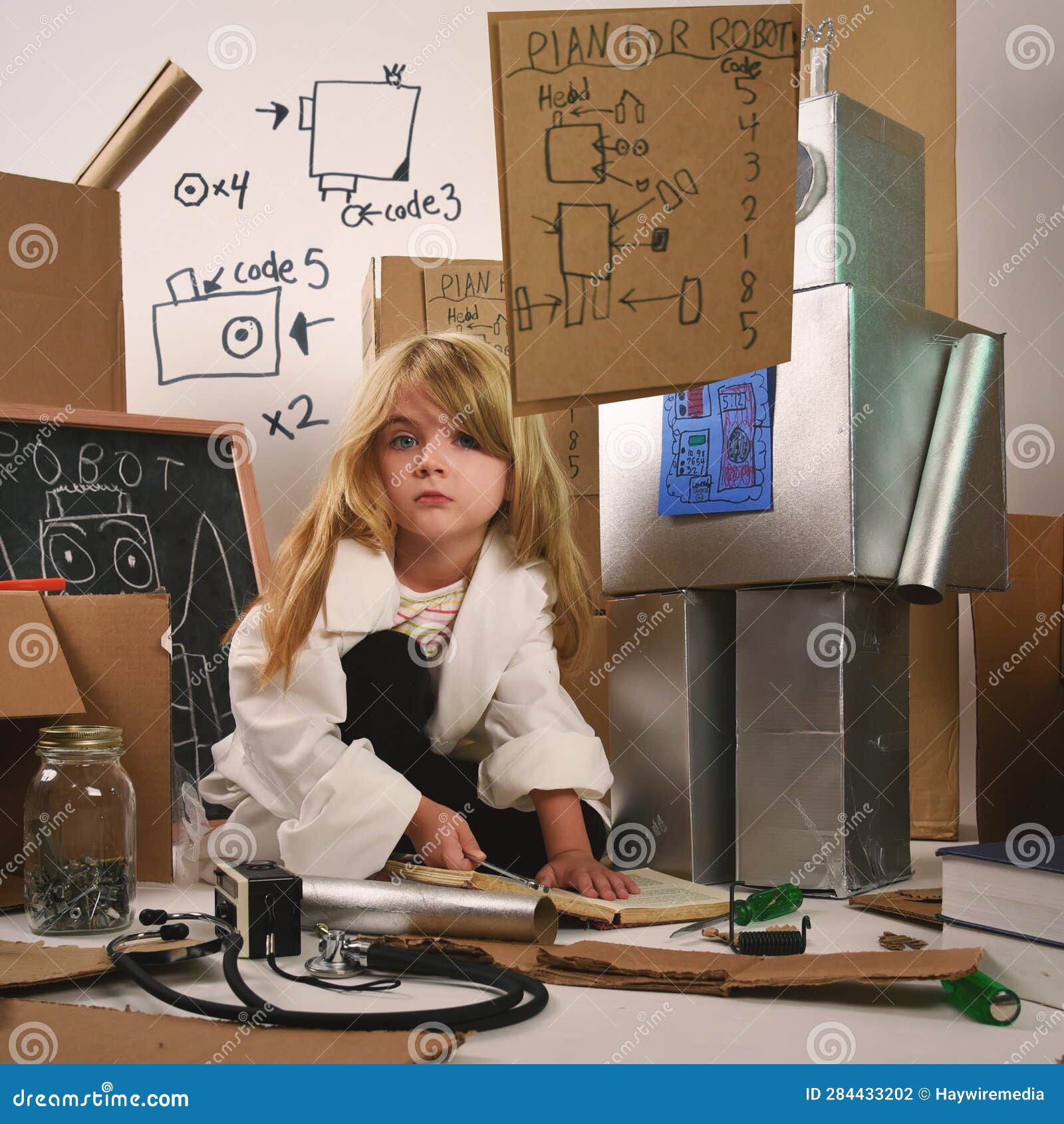 Smart Creative Child Making Robot Invention Stock Photo - Image of ...