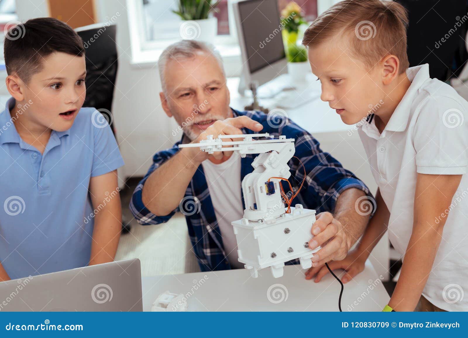 Smart Curious Boys Looking at the Modern Robot Stock Image - Image of ...