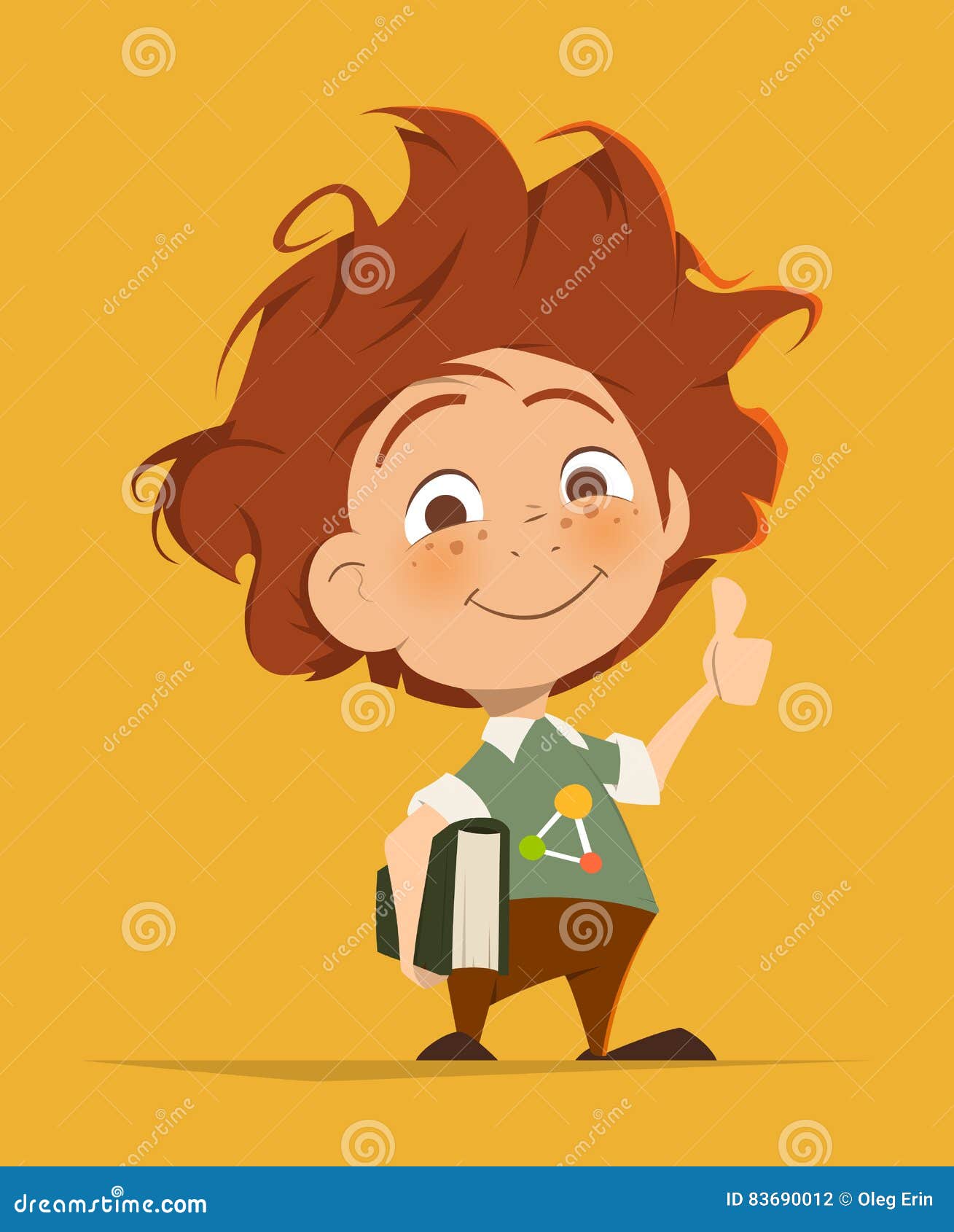Smart Cute Kid with Book Thumbs Finger Up Stock Vector - Illustration ...