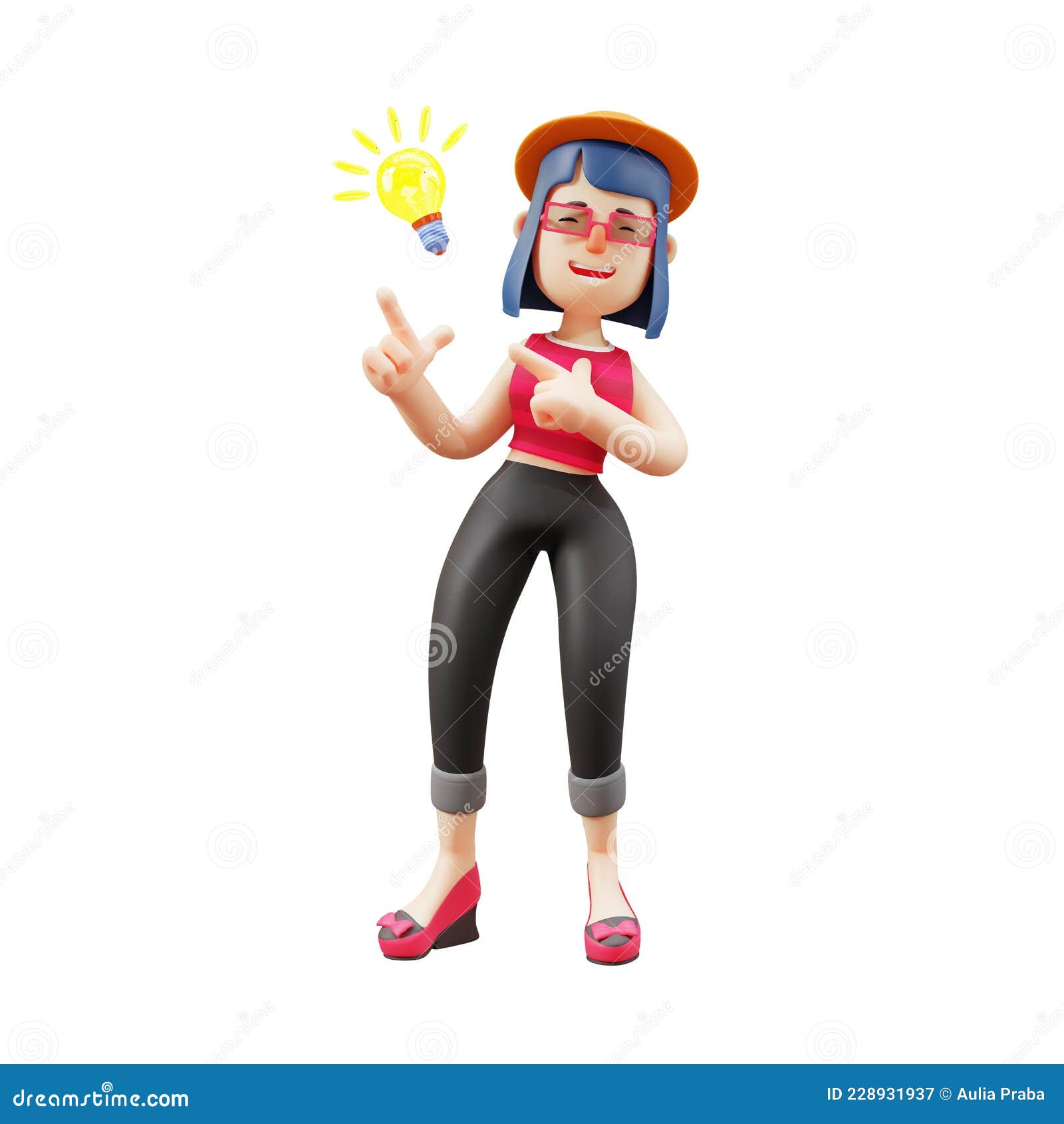 Smart 3D Cute Lady Cartoon Design with Having an Idea Gesture Stock ...