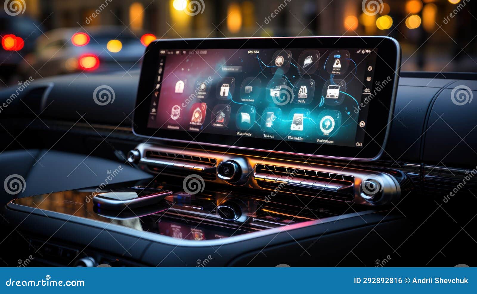 Smart Dashboard with Car Security App on the Screen Stock Illustration ...