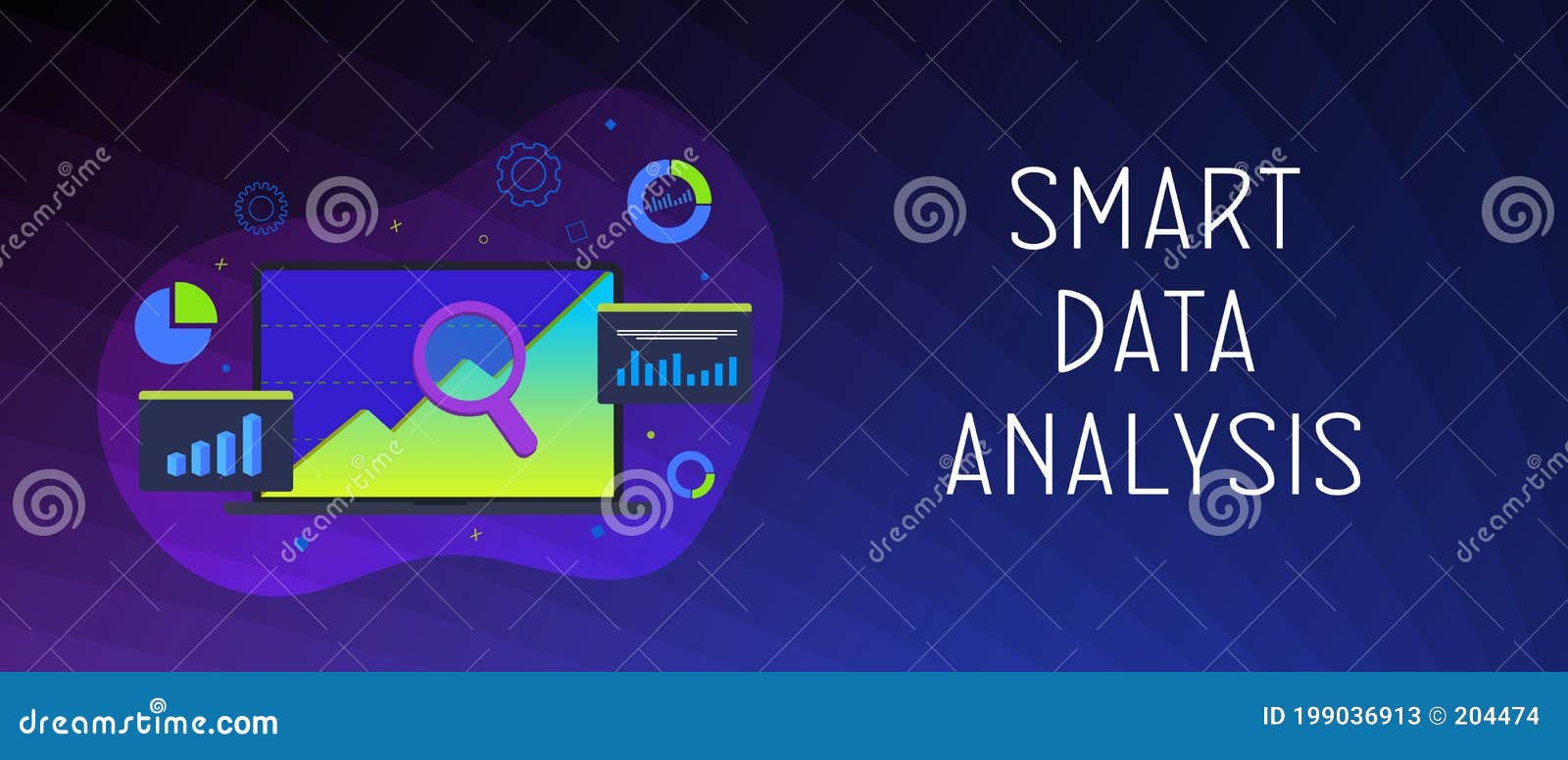 Smart Data Analysis Vector Business Concept. Laptop Computer with ...