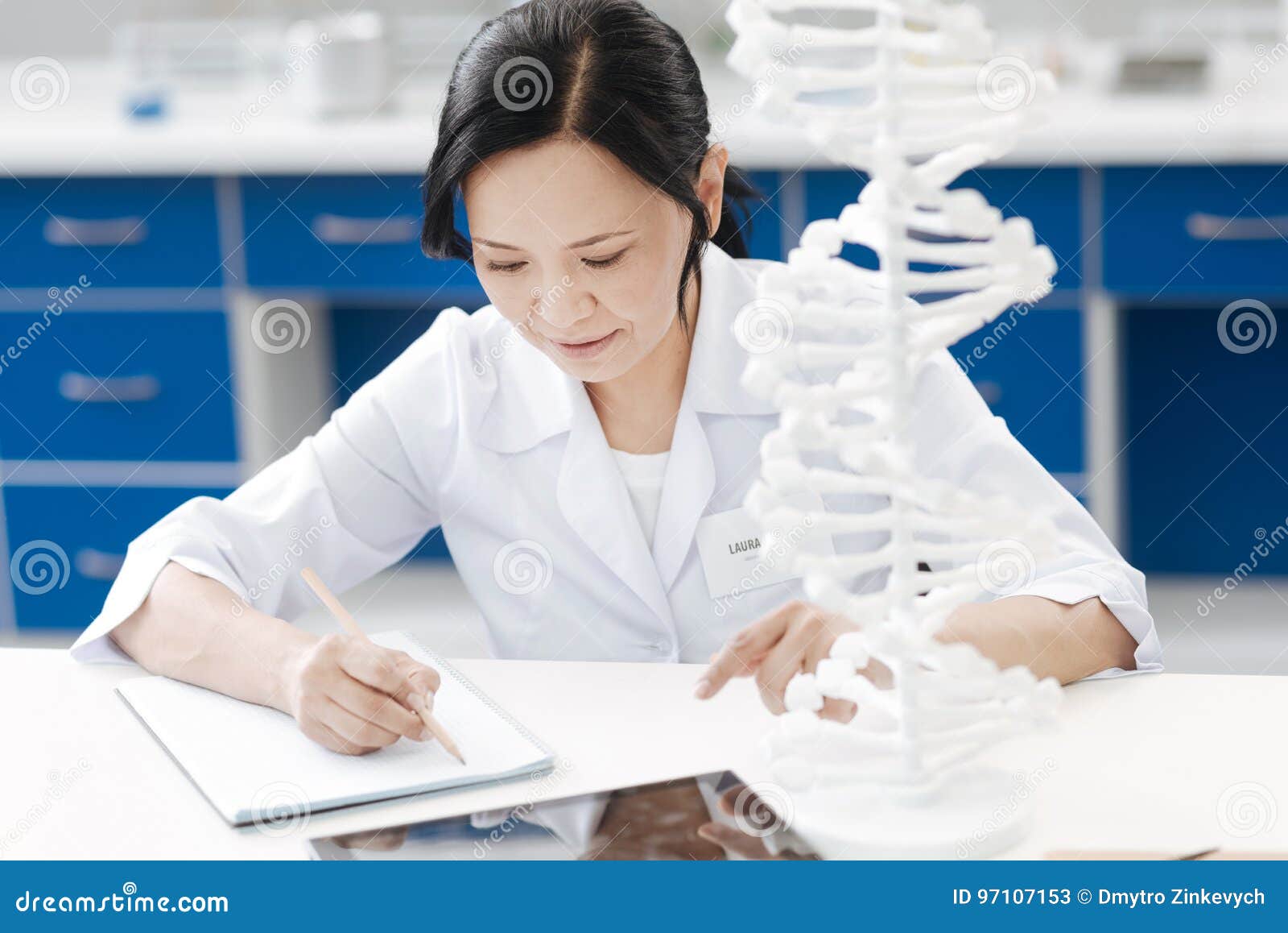 Smart Delighted Geneticist Taking Notes Stock Image - Image of ...
