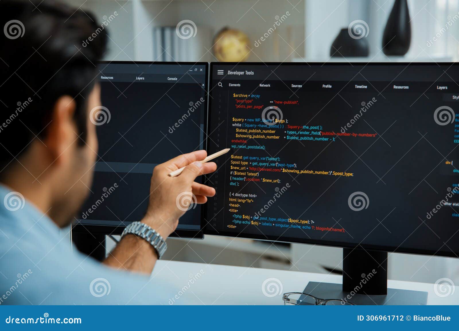 Smart it Developer Pointing Data Software Development Lines on Pc ...