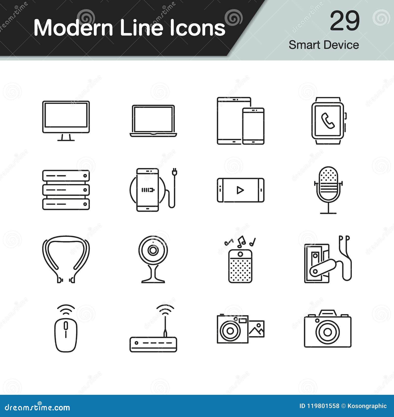 Smart Device Icons. Modern Line Design Set 29. for Presentation ...
