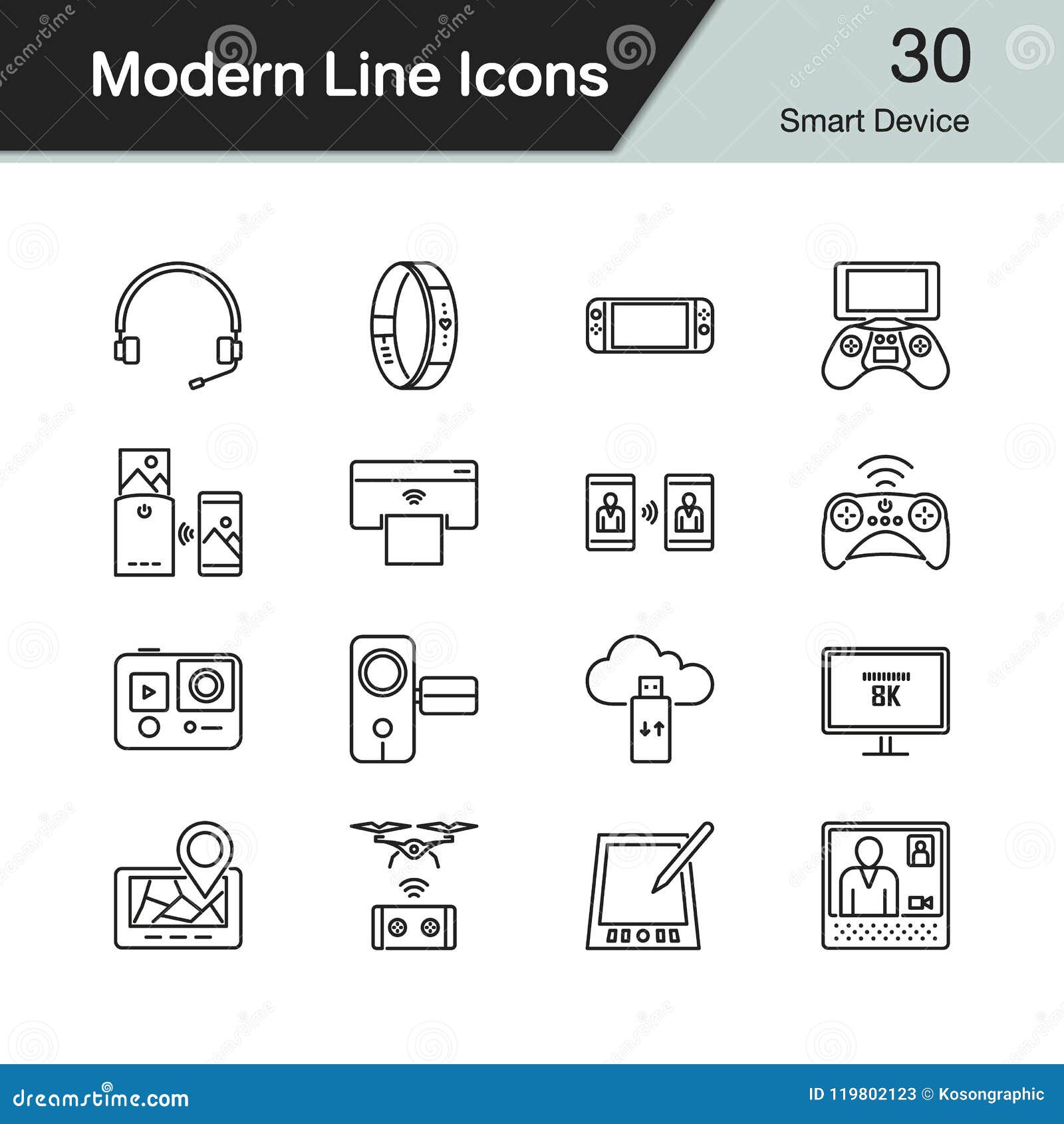 Smart Device Icons. Modern Line Design Set 30. for Presentation ...