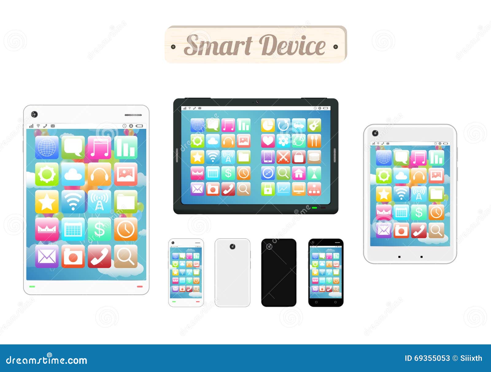 Smart Device Wood Board with Smart Phone and Tablet Stock Vector ...