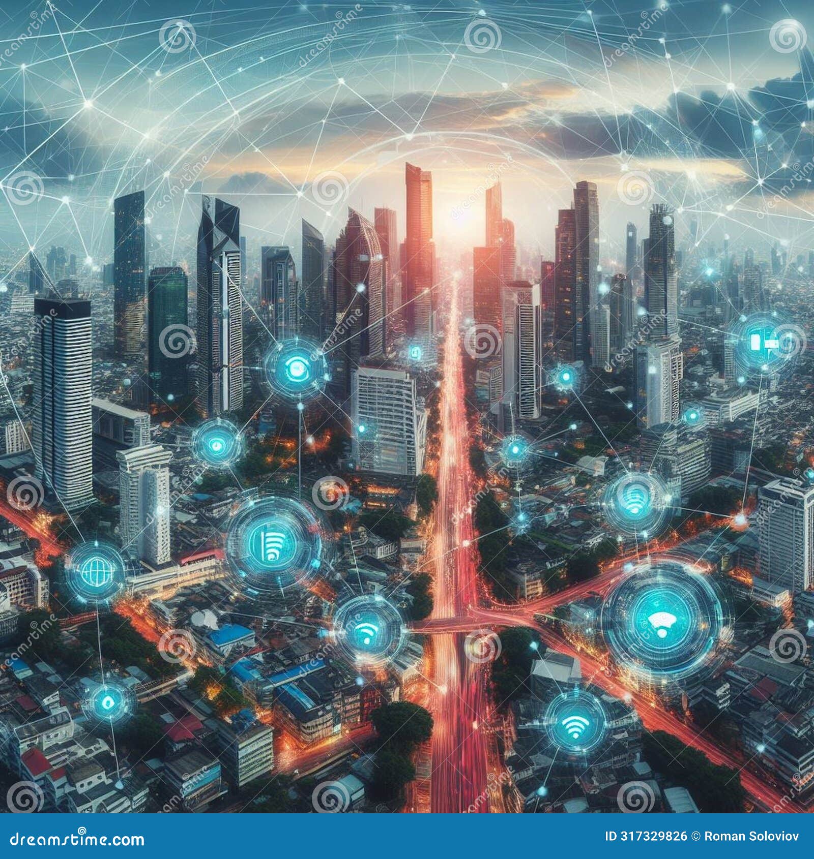 Smart Digital City with Globalization Abstract Graphic Showing ...